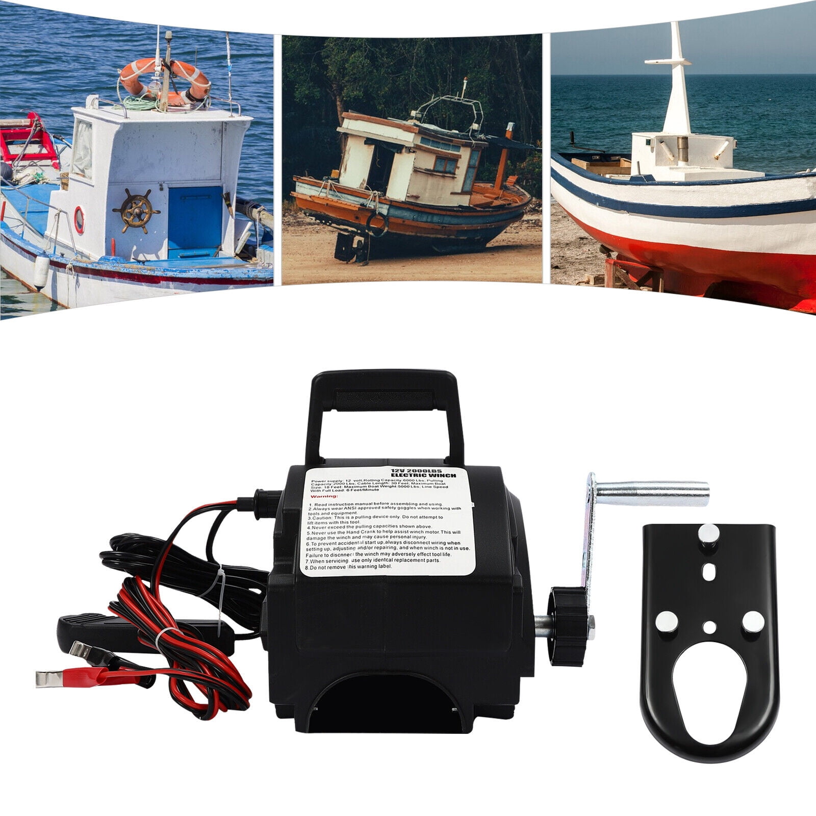 12V 300W Portable Electric Winch 2000LB Remote Towing Hitch Truck ...