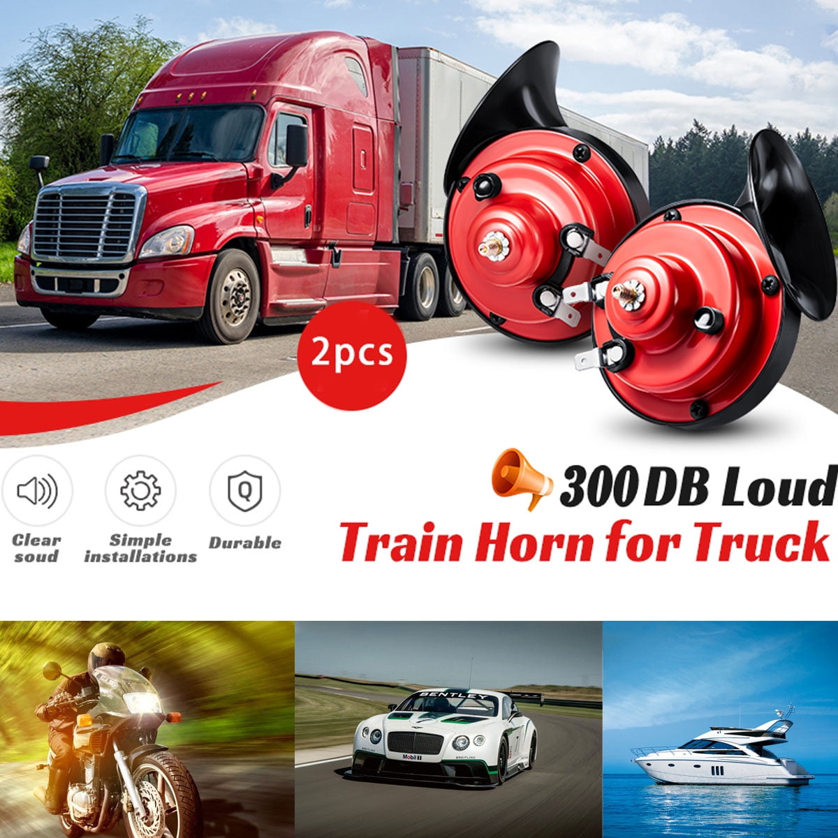 12V 300dB super loud train horn waterproof motorcycle car truck SUV ...