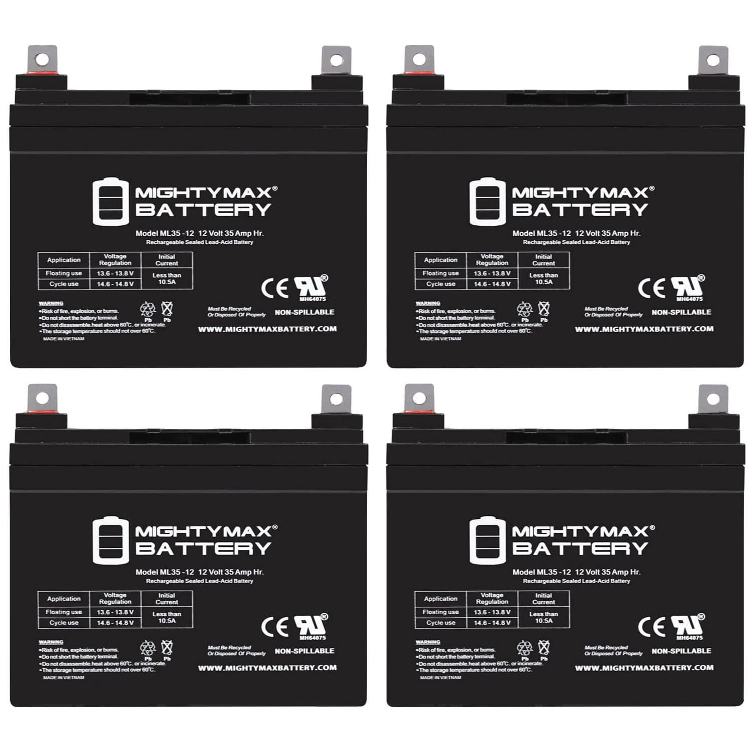 12V 35AH EVERMED, ECS, EBS, WHEELCHAIR BATTERY - 4 Pack - Walmart.com