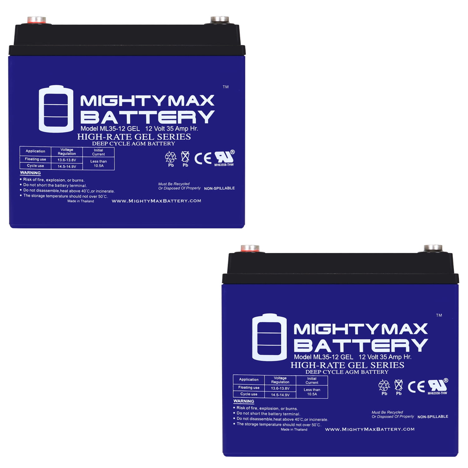 12V 35AH GEL Replacement Battery for Solar Booster Pac ES5000 - 2Pack ...