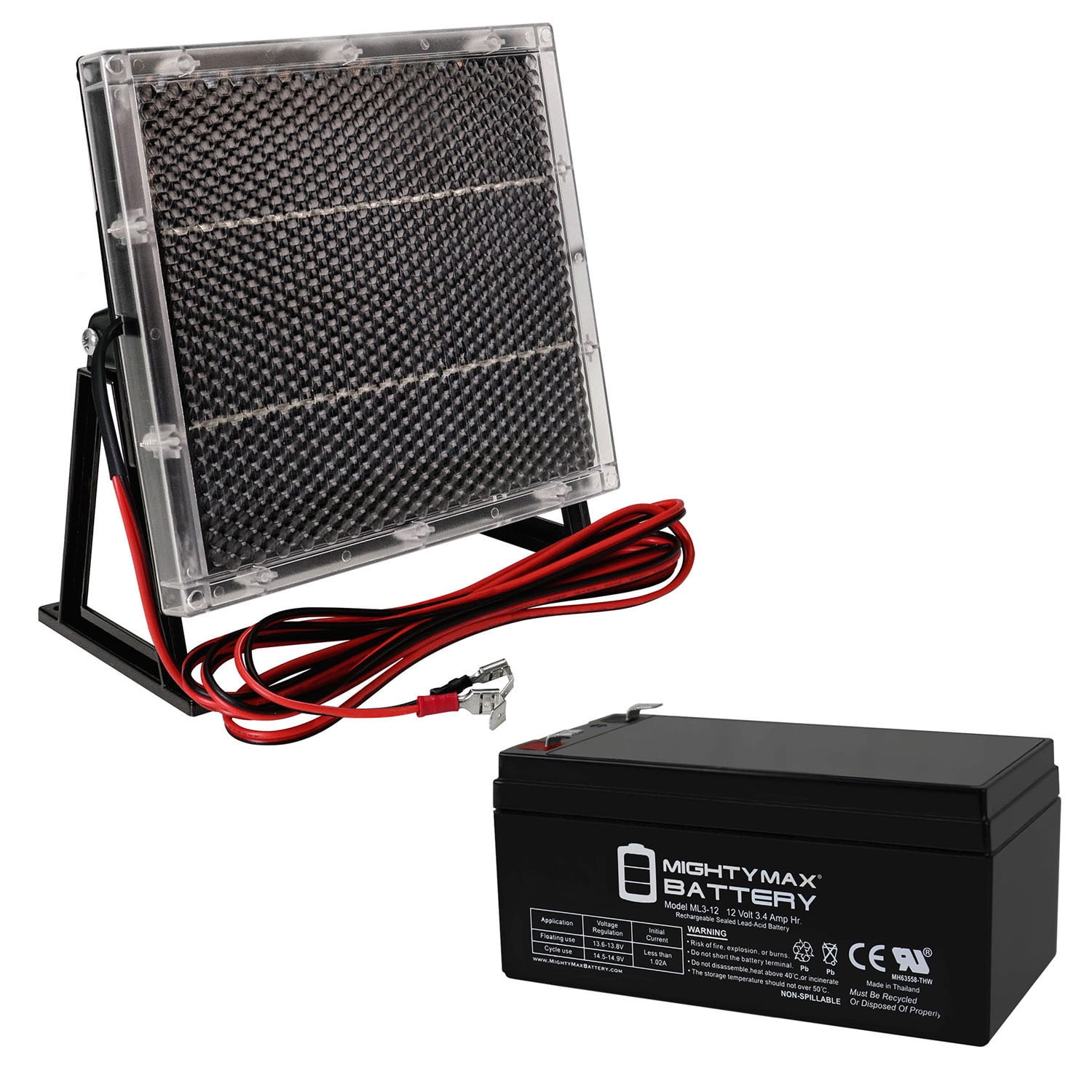 12V 3AH Battery Replacement for Technacell EP1226 + 12V Solar Panel ...