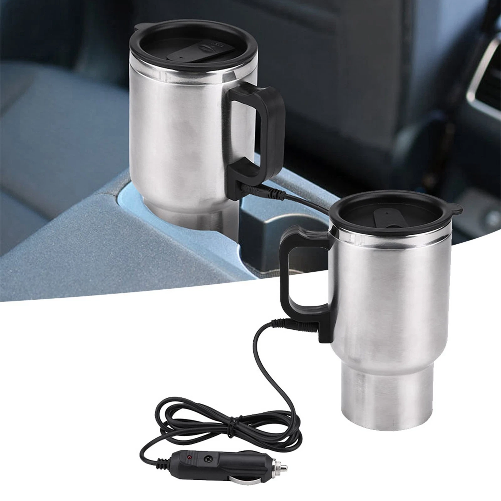 12V 450Ml Electric Incar Stainless Steel Travel Heating Cup Coffee Tea ...