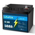 12V 50Ah LiFePO4 Lithium Battery with 50A BMS for RV, Solar, Trolling ...