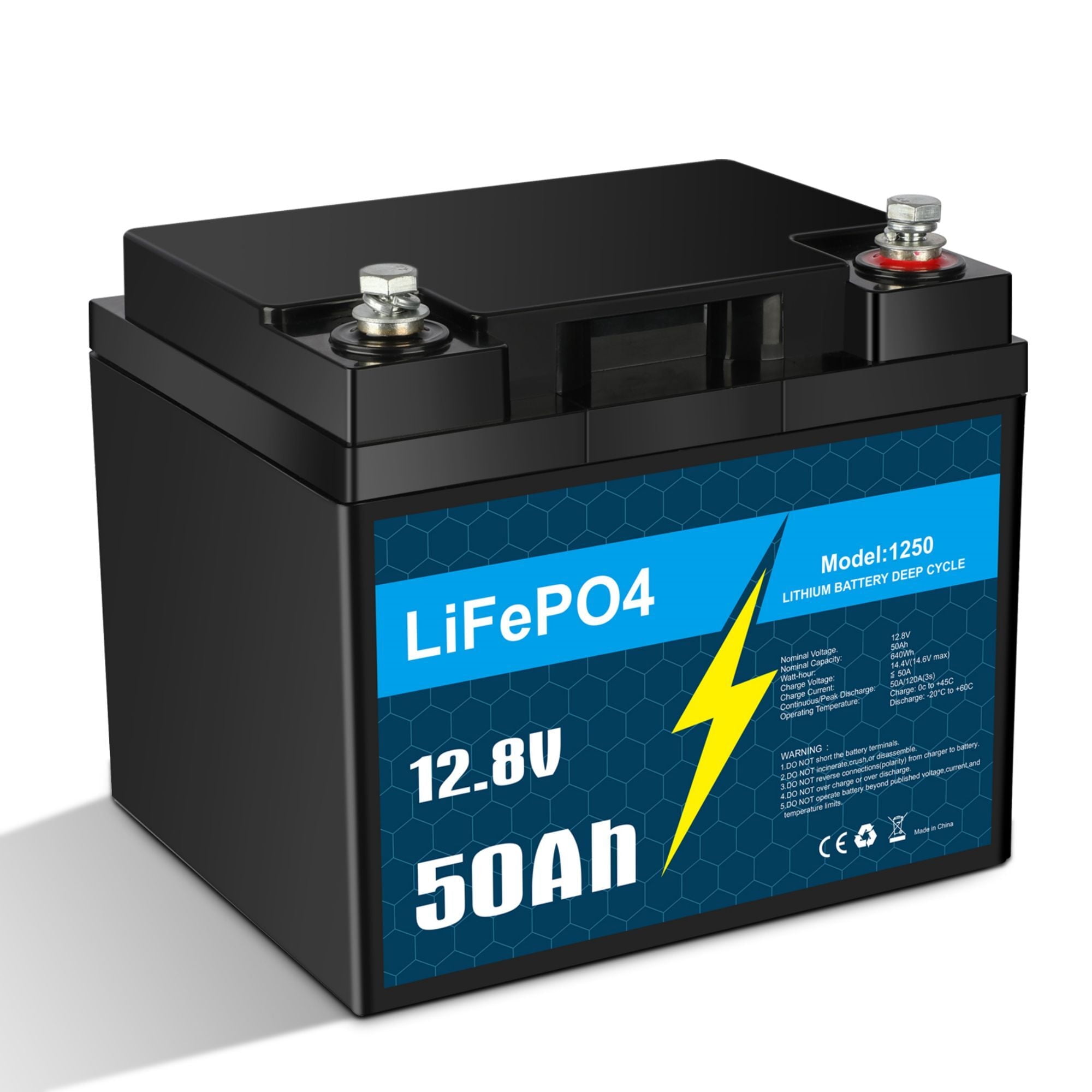 12V 50Ah LiFePO4 Lithium Battery with Smart BMS for RV, Solar, Trolling ...