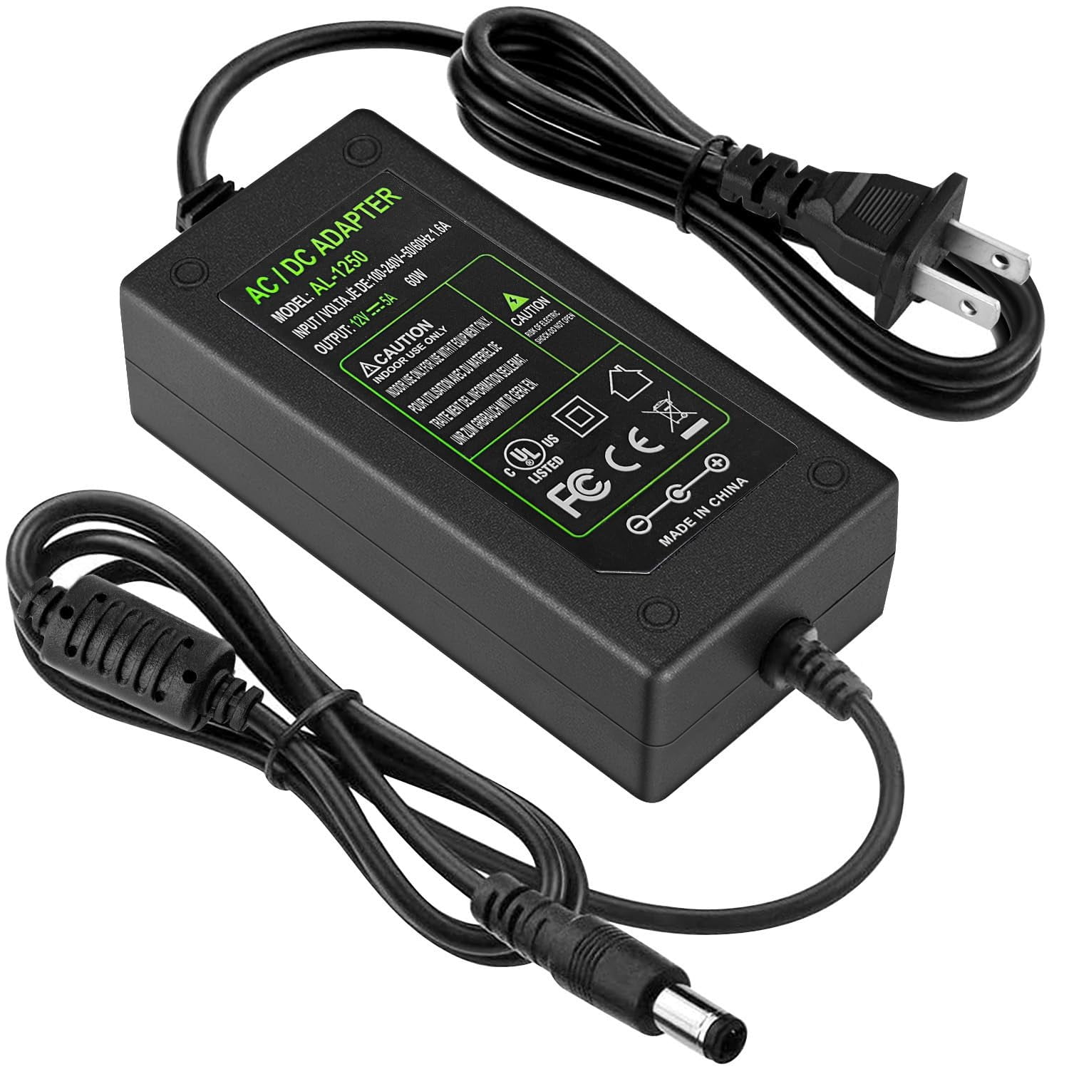 12V 5A 60W Power Supply Adapter, AC 100-240V to DC 12V 5A Switching ...