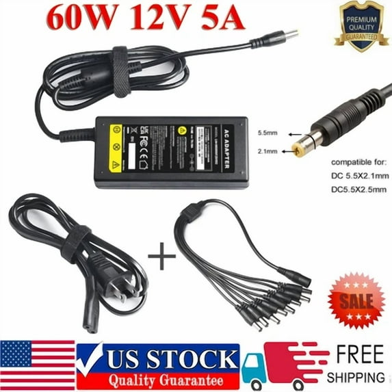 12V 5A Dc Adapter +8 Split Power Cable For Sannce Cctv Security Camera ...