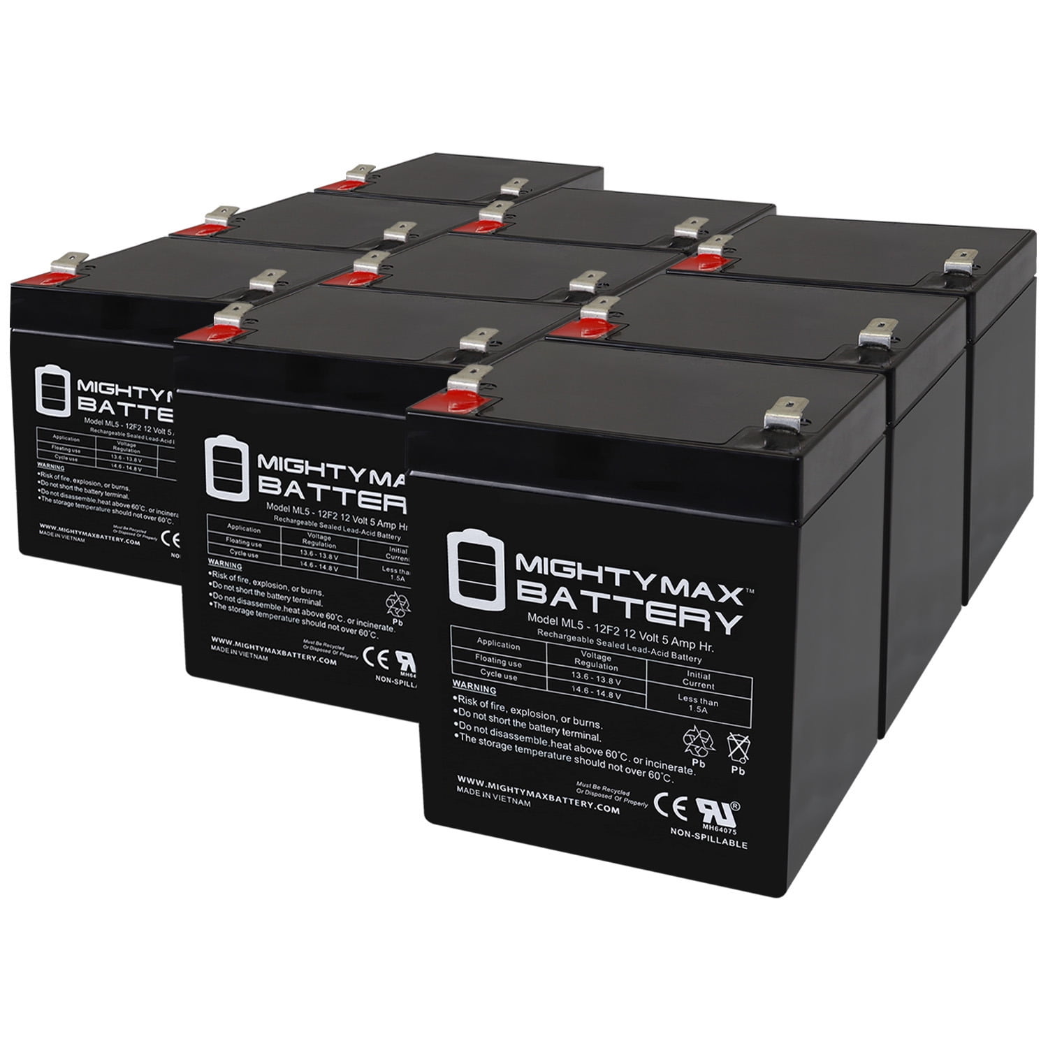 12V 5Ah F2 SLA Replacement Battery for APC BackUps BF350-UK - 9 Pack ...