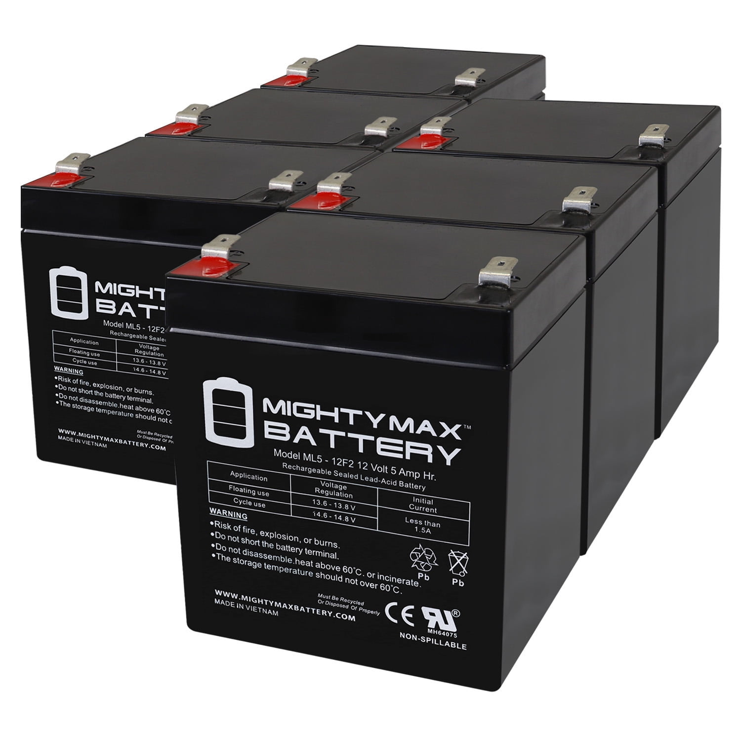 12V 5Ah F2 SLA Replacement Battery for Altronix SMP7-CTX - 6 Pack ...