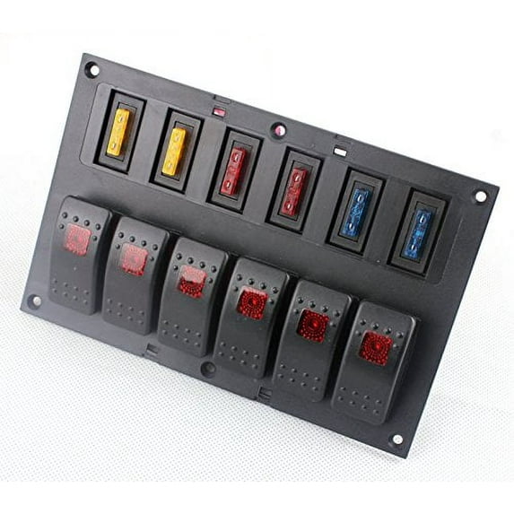 12V 6 Gang Car Boat Switch Panel Waterproof Auto Fuses With LED ...