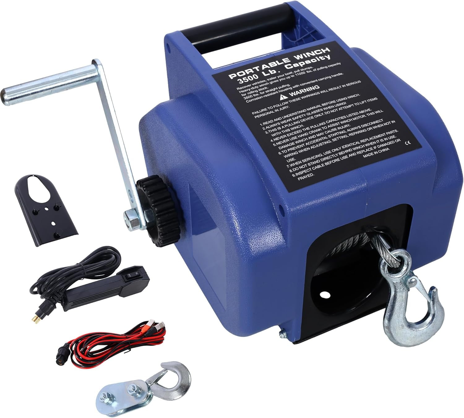 12V 6000 lb Load Capacity Portable Winch, Reversible Electric Winch for ...
