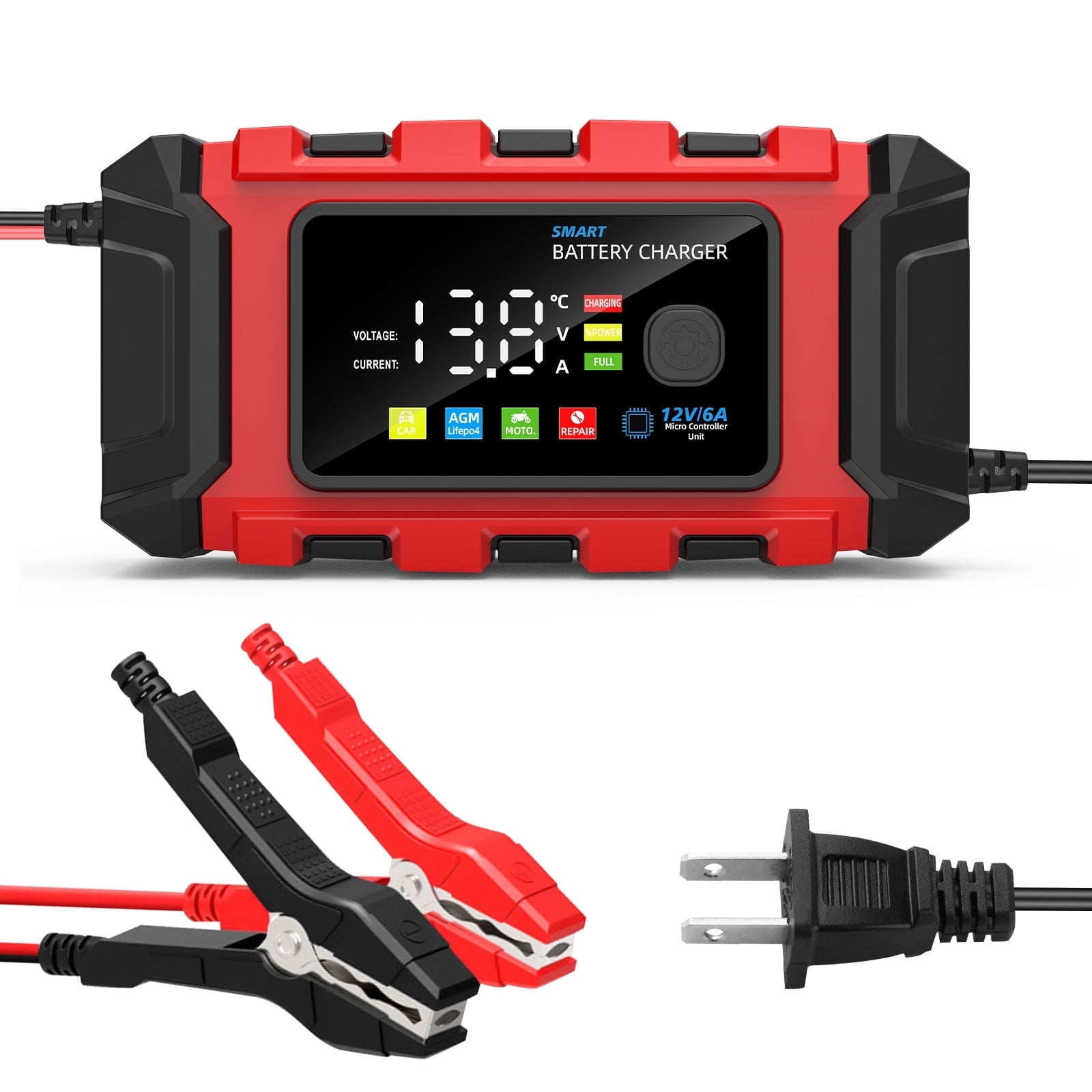 12V 6A Smart Automatic Maintainer Trickle Charger, 3-Stage Lead Acid ...