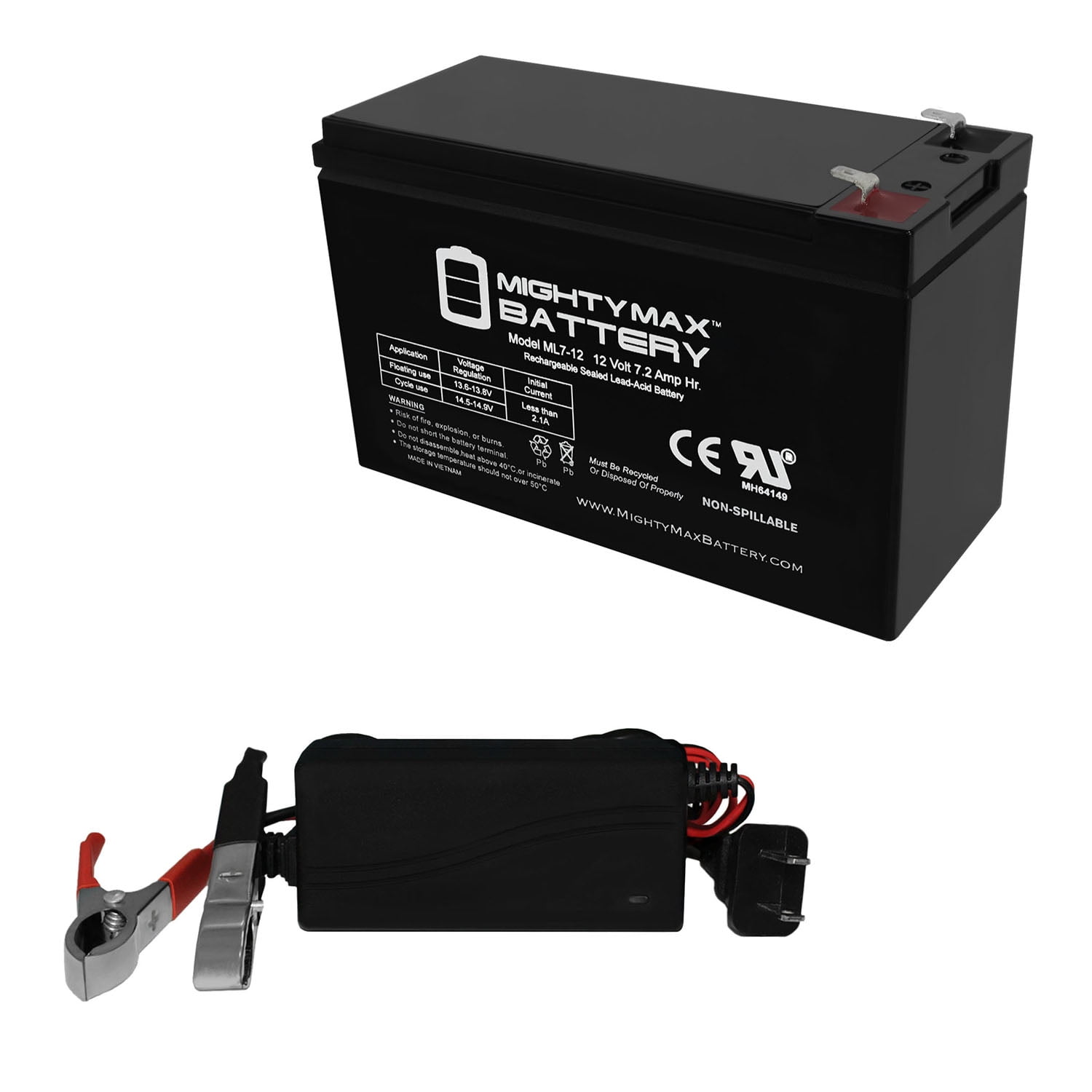12V 7.2AH Battery for Vector SLH100P HID Spotlight + 12V 1Amp Charger ...