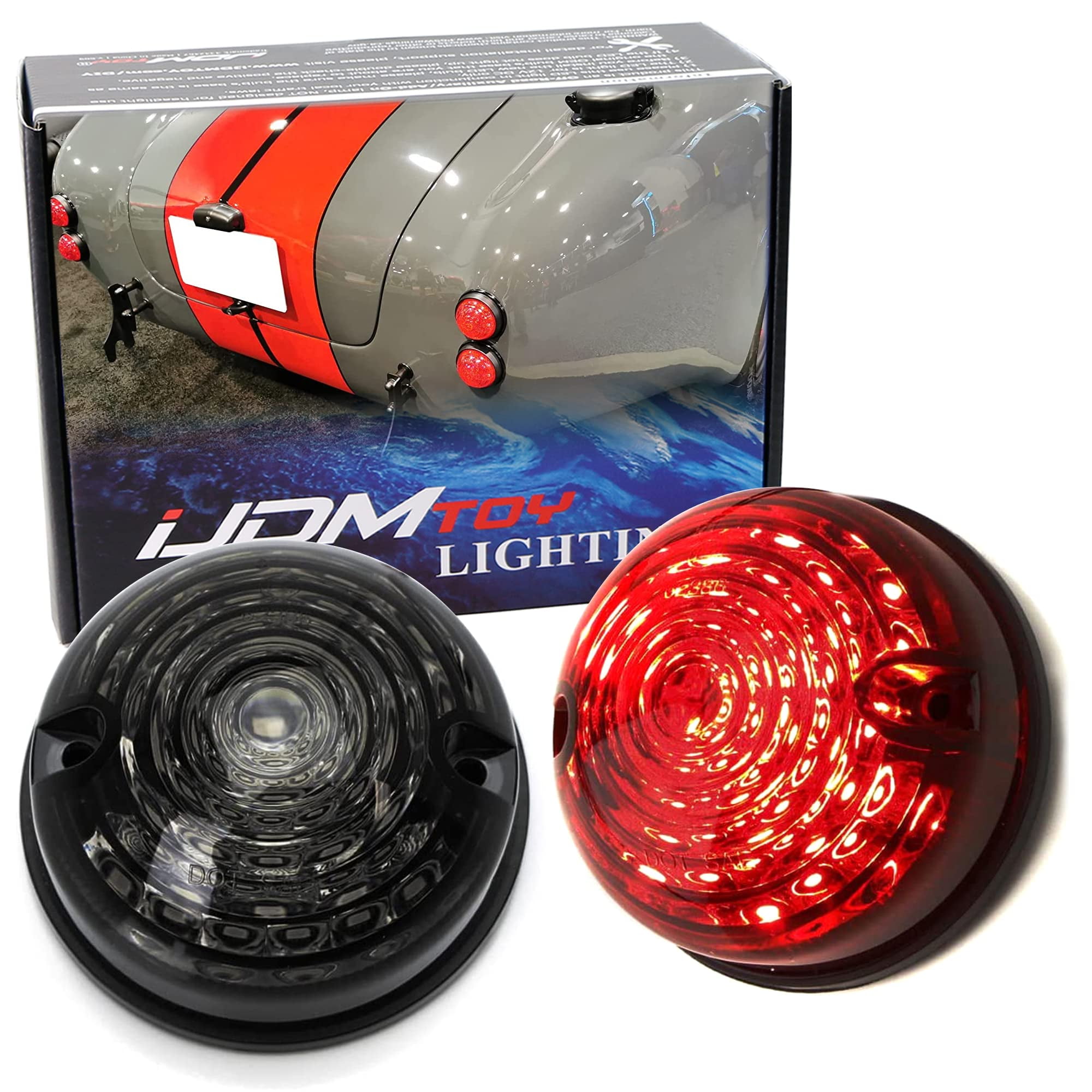 12V 70mm Round Dome Shape Flush Mount Smoked Lens Brilliant Red LED ...