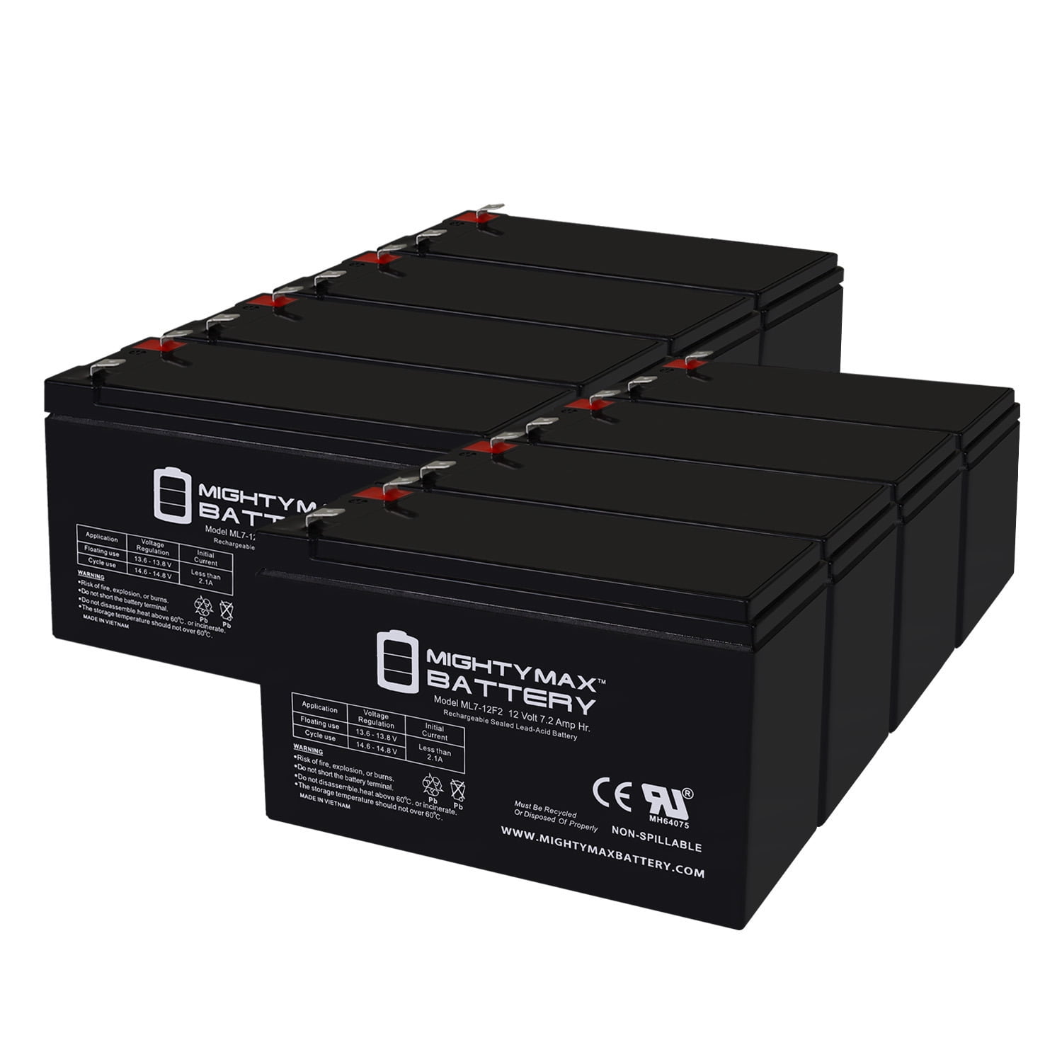 12V 7Ah F2 Replacement Battery for Notifier PE612, PE6512 - 8 Pack ...