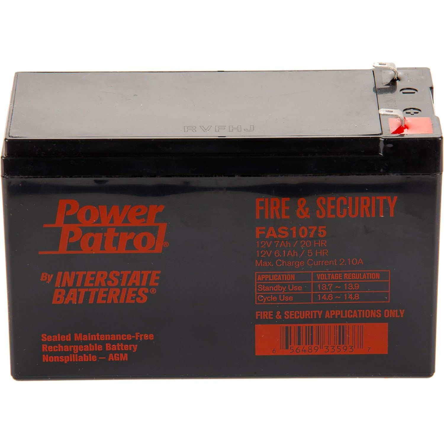 12V 7Ah Fire & Security Battery (F1 Terminal) SLA AGM VRLA Power Patrol ...