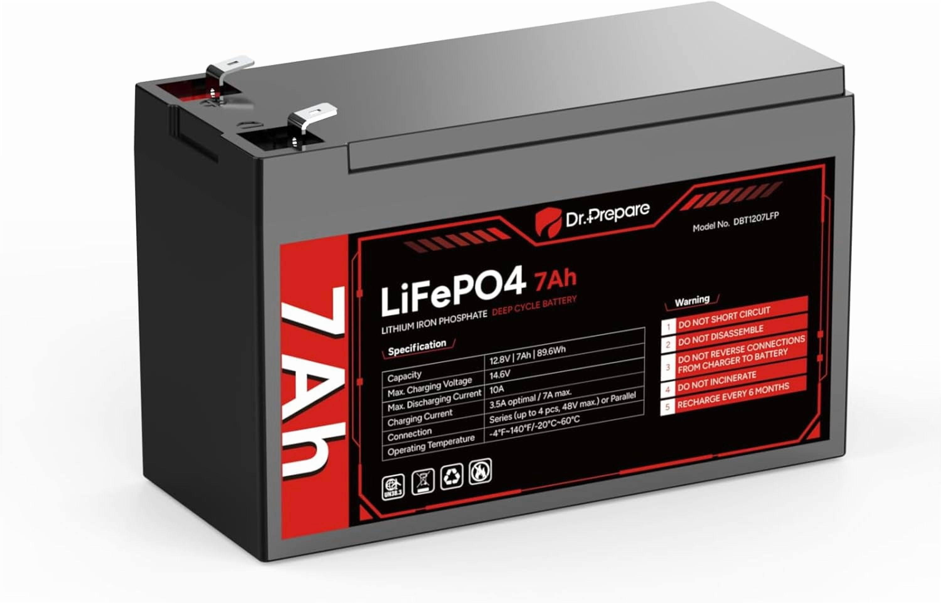 12V 7Ah LiFePO4 Battery, Lithium Batteries 12v with 7A BMS, 4000+ Deep ...