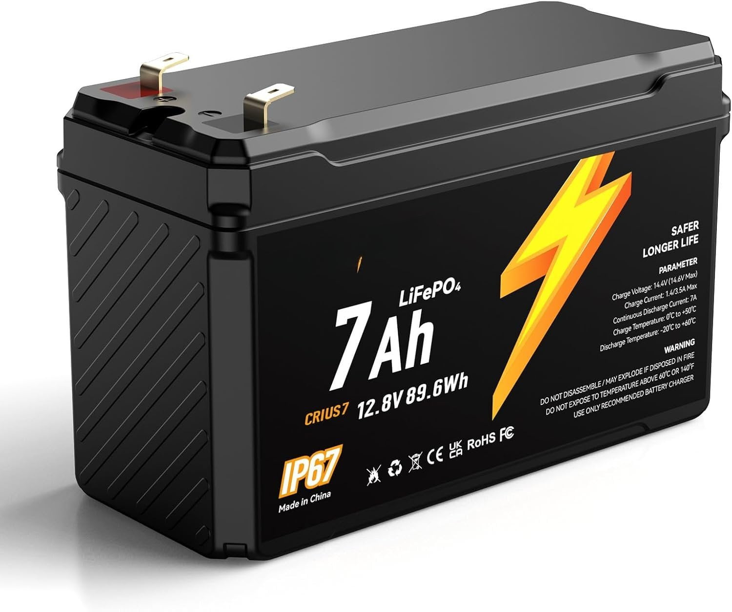 12V 7Ah Lithium LiFePO4 Deep Cycle , 5000+ Cycles, IP67 Lithium Iron ...