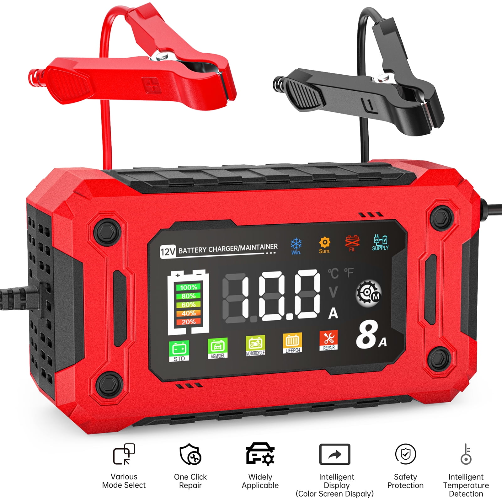 12V/8A Battery Charger, Smart Temperature Compensation Auto Stop ...