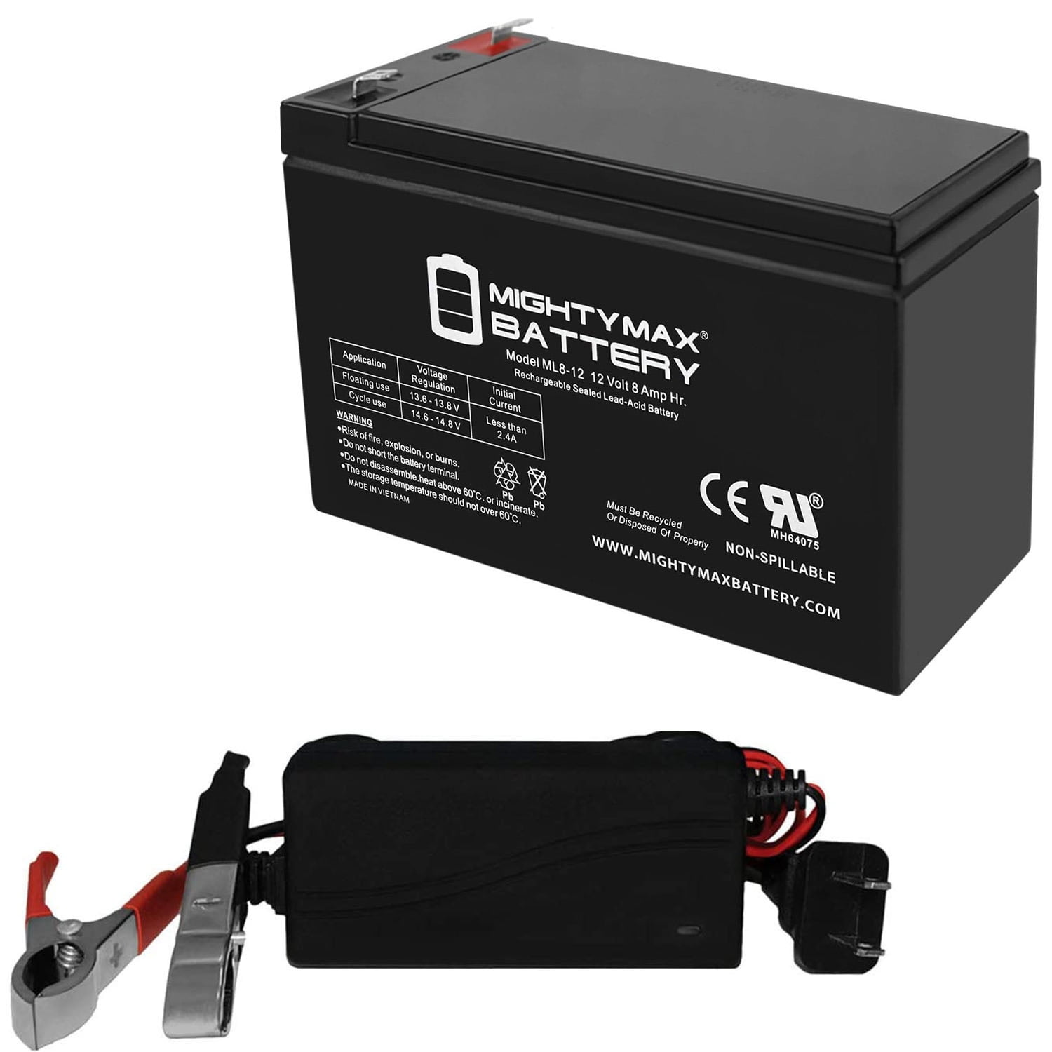 12V 8AH SLA Replaces GP 1270 F2 + 12V 1Amp Charger - Walmart.com