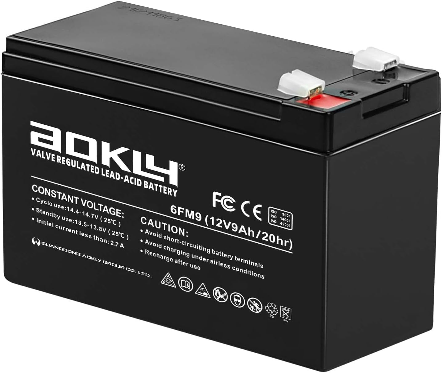 12V 9Ah Battery, Replacement Sealed Lead Acid 12 Volt 9 AH Rechargeable ...