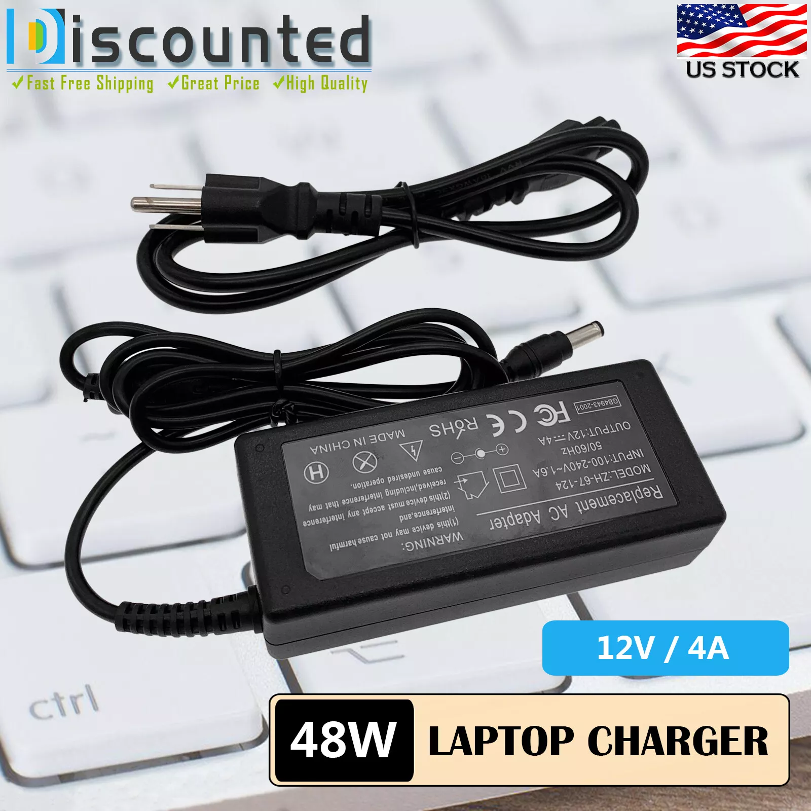 12V AC Adapter for AOC LED LCD Monitor 16" 20" 22" 23" 23.8" 24" 27 ...