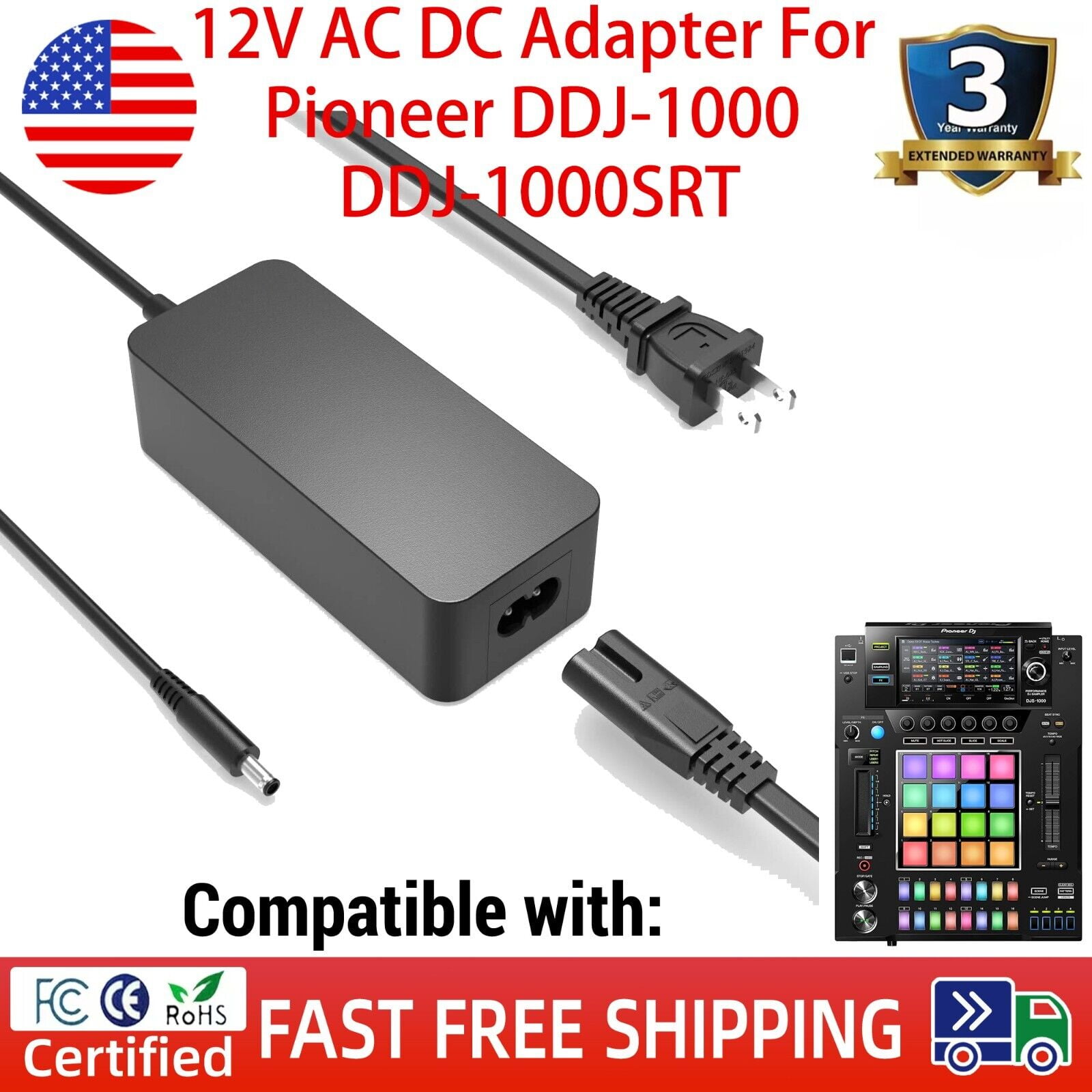 12V AC DC Adapter For Pioneer DDJ-1000 DDJ-1000SRT Controller Power ...