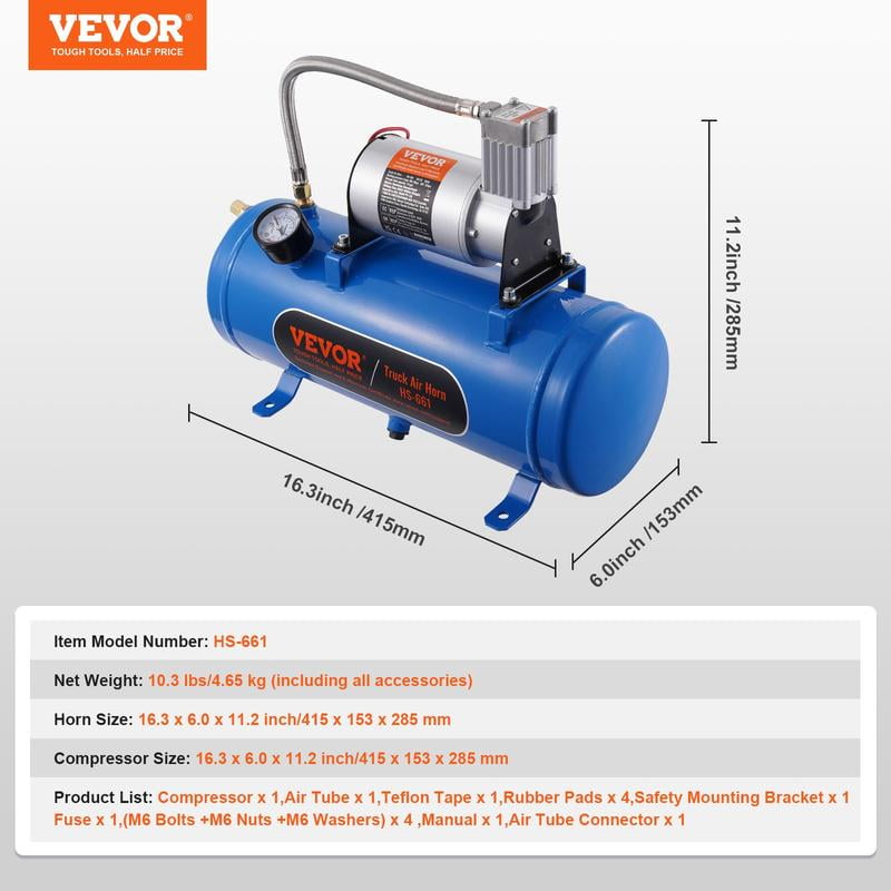 12V Air Compressor with Tank 1.6 Gallon/6 L, Train Horn Air Compressor ...