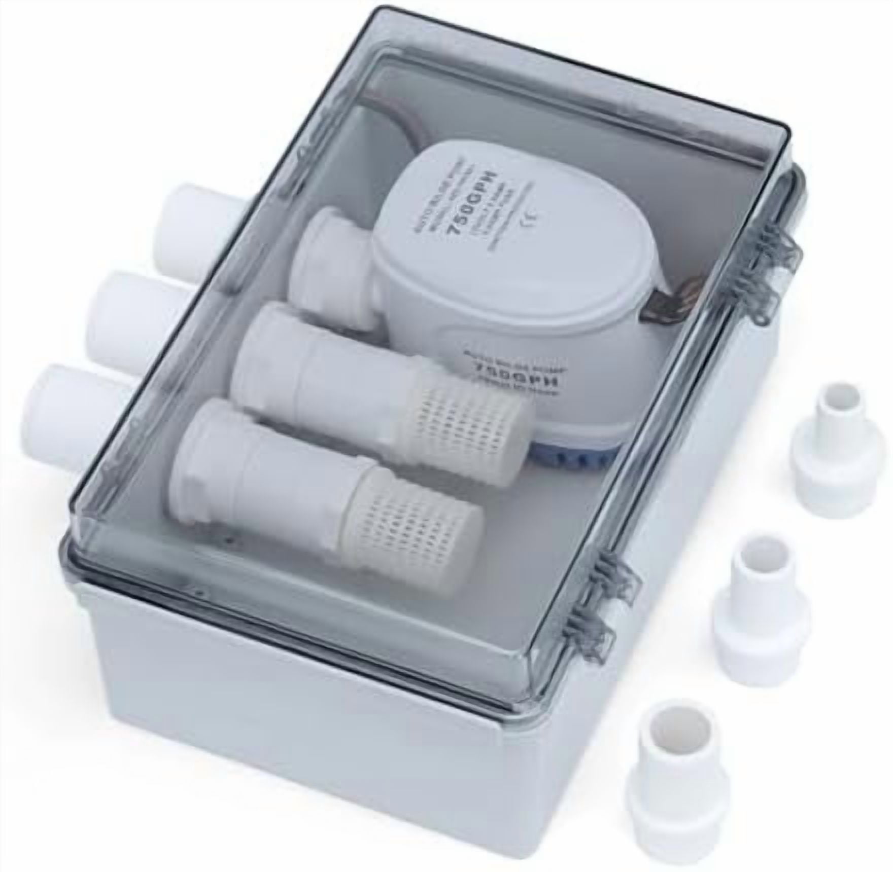 12V Automatic Shower Sump Pump Box, 750GPH High-Flow Drain Pump with ...