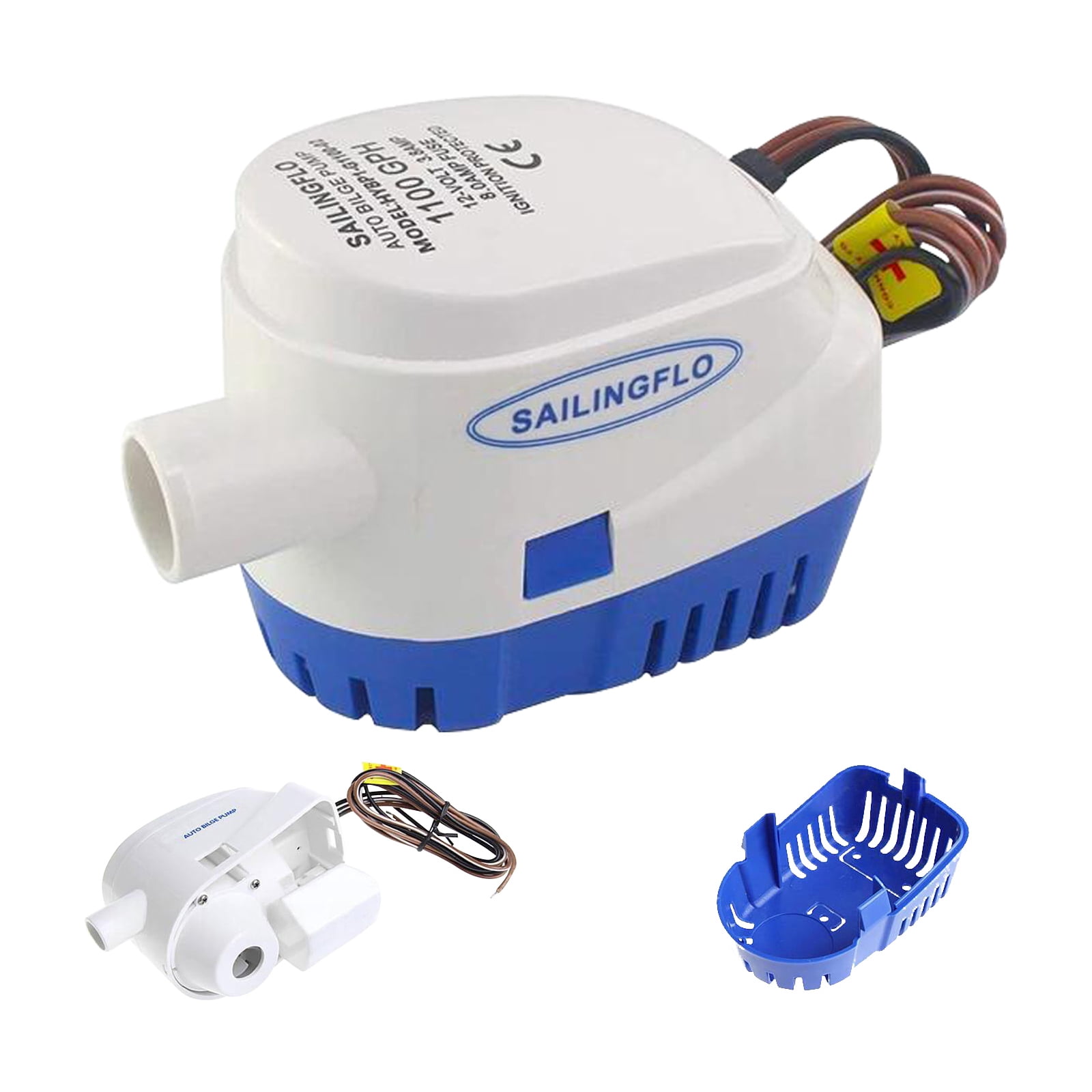 12V Automatic Submersible Bilge Pump, 1100GPH, with Built-in Float ...