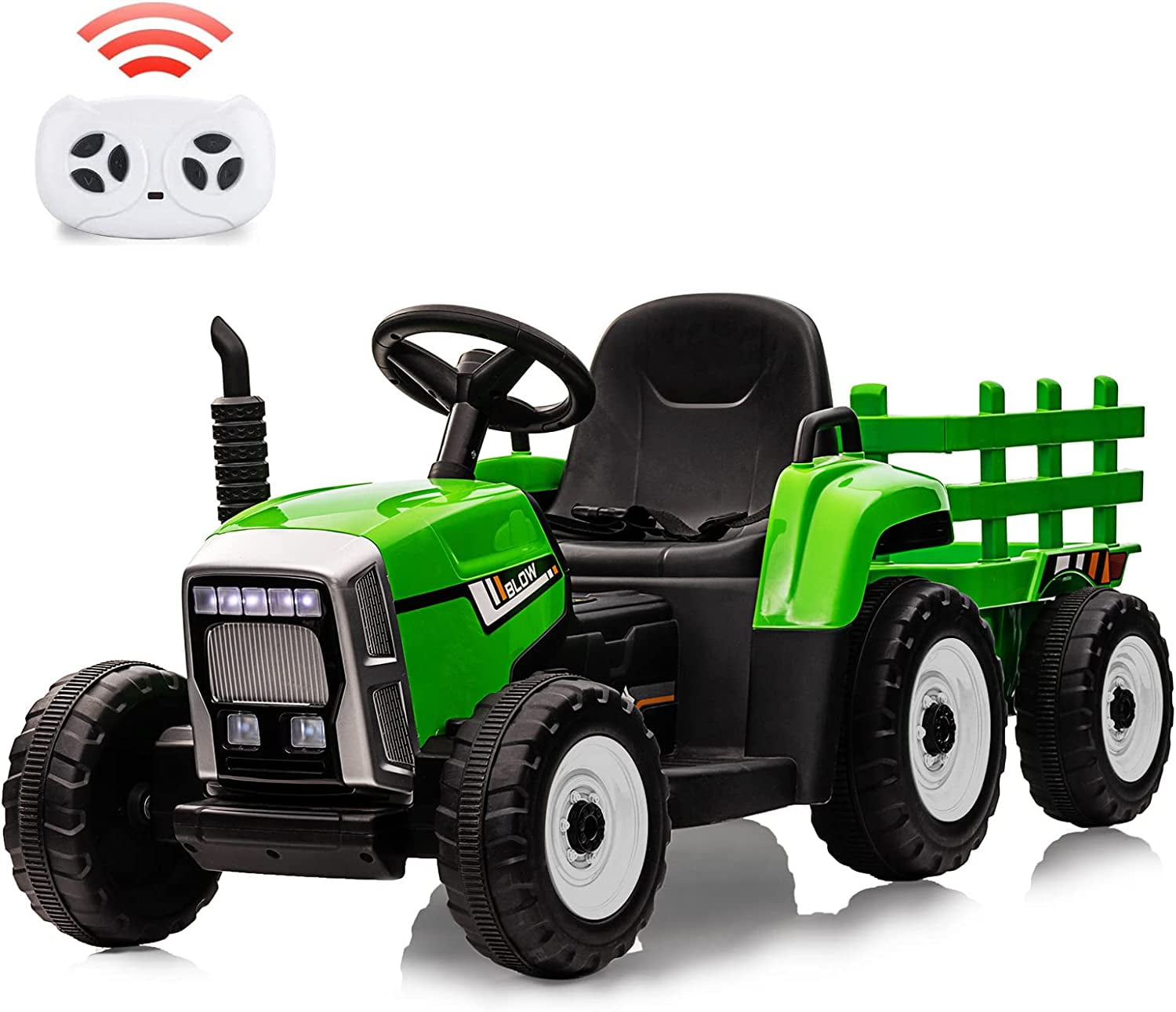 12V Battery Powered Electric Tractor with Trailer, Toddler Ride On Car ...