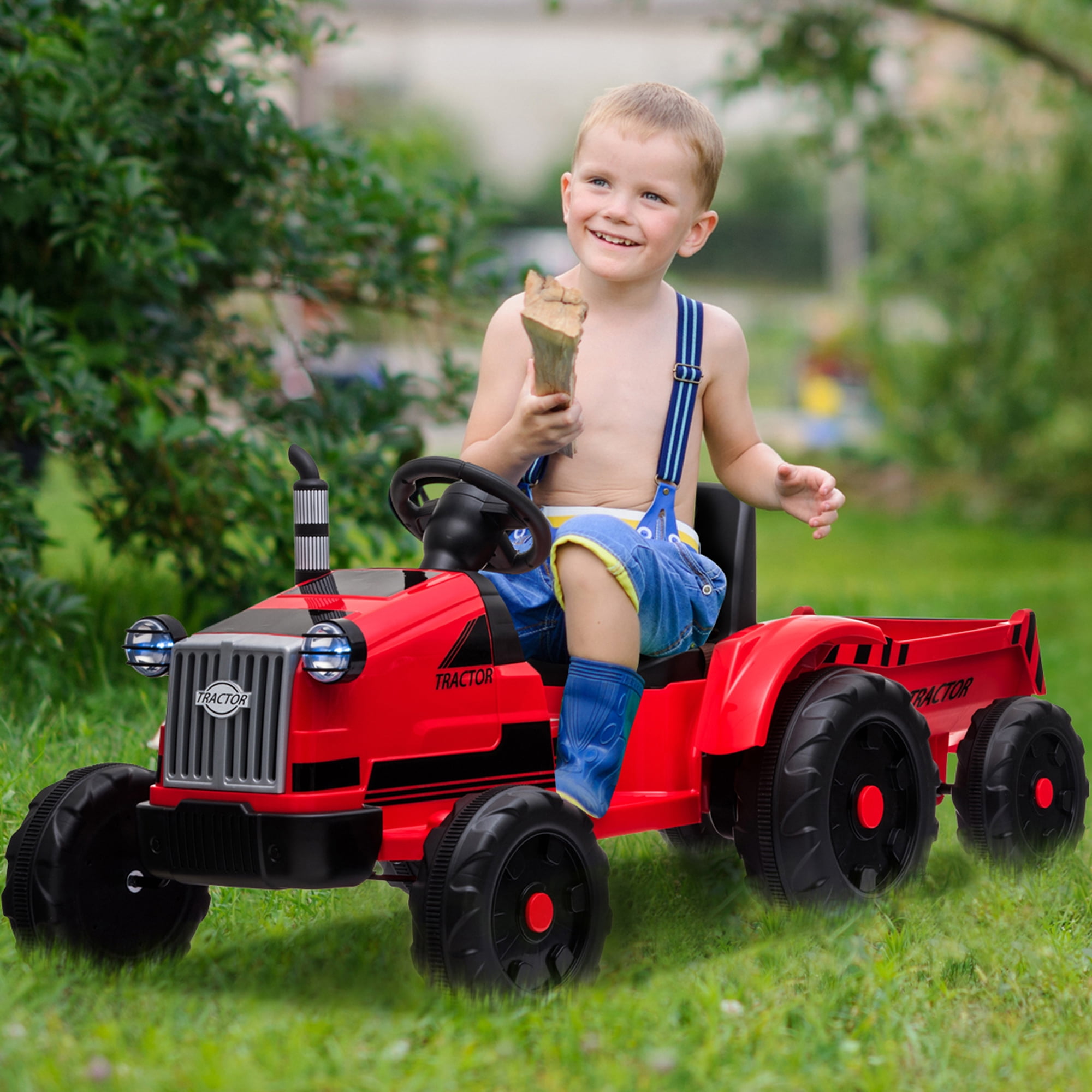 12V Battery Powered Toy Tractor with Trailer, SYNGAR Kids Rechargeable ...