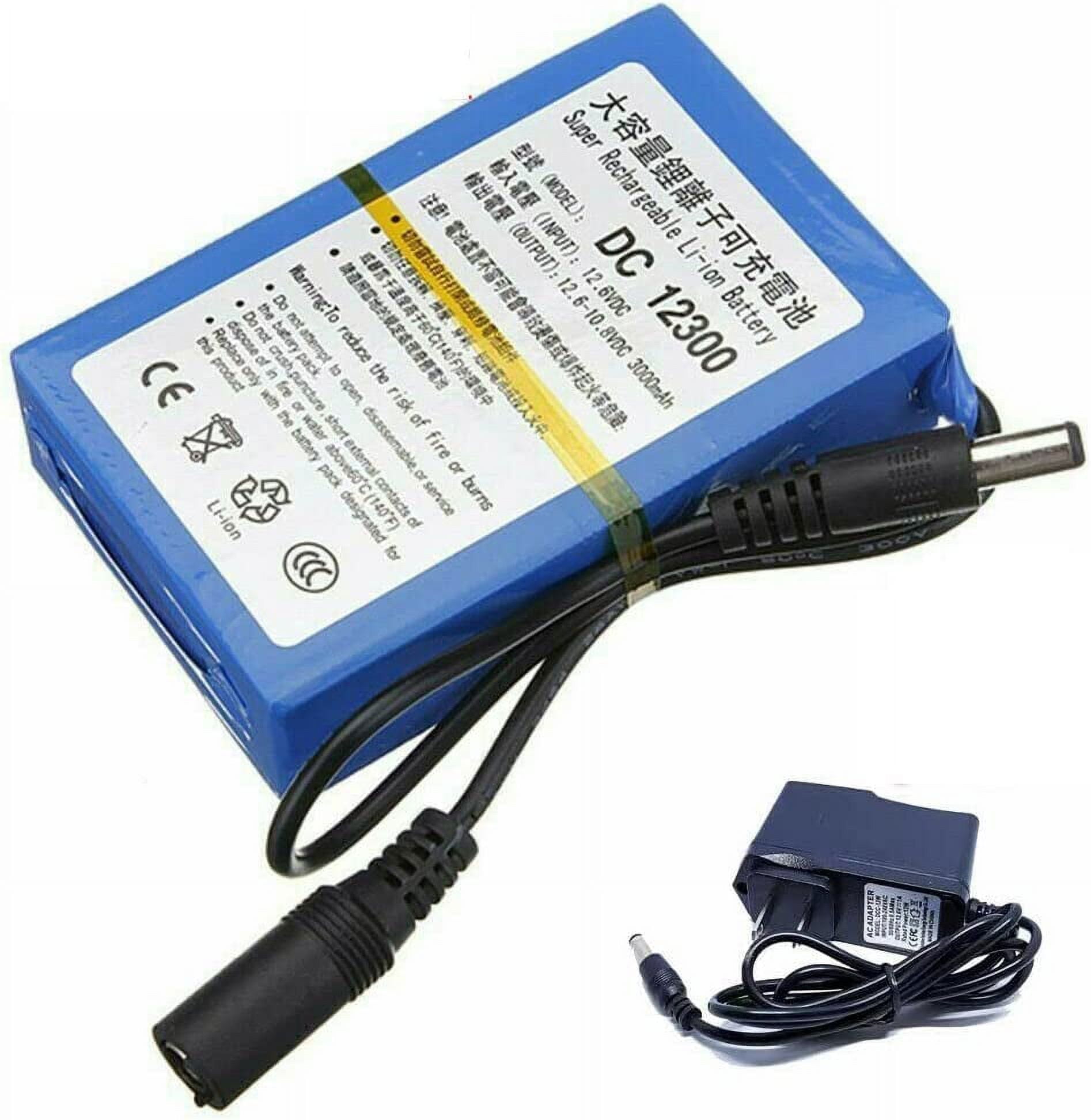 12V Battery Rechargeable Pack with Charger Battery DC12300 3000mAh for ...