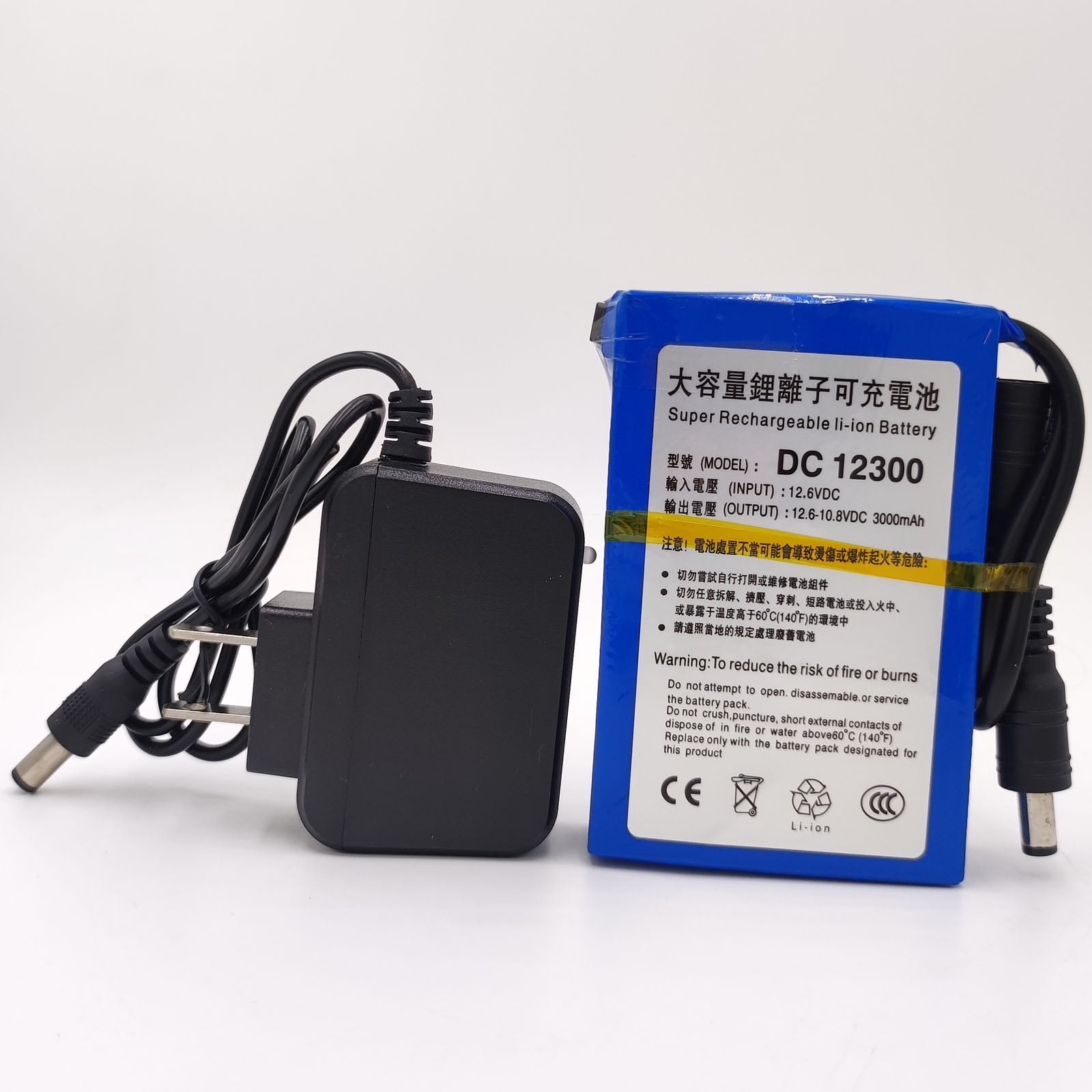 12V Battery Rechargeable Pack with Charger Battery DC12300 3000mAh for ...
