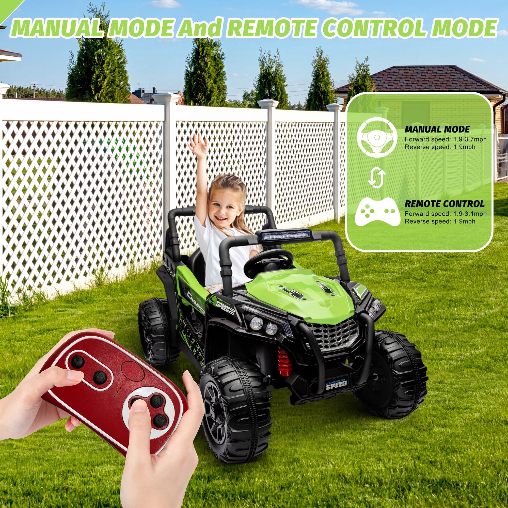12V Boys and Girls Electric Car, 4-Wheel Suspension, Multi Music Modes ...
