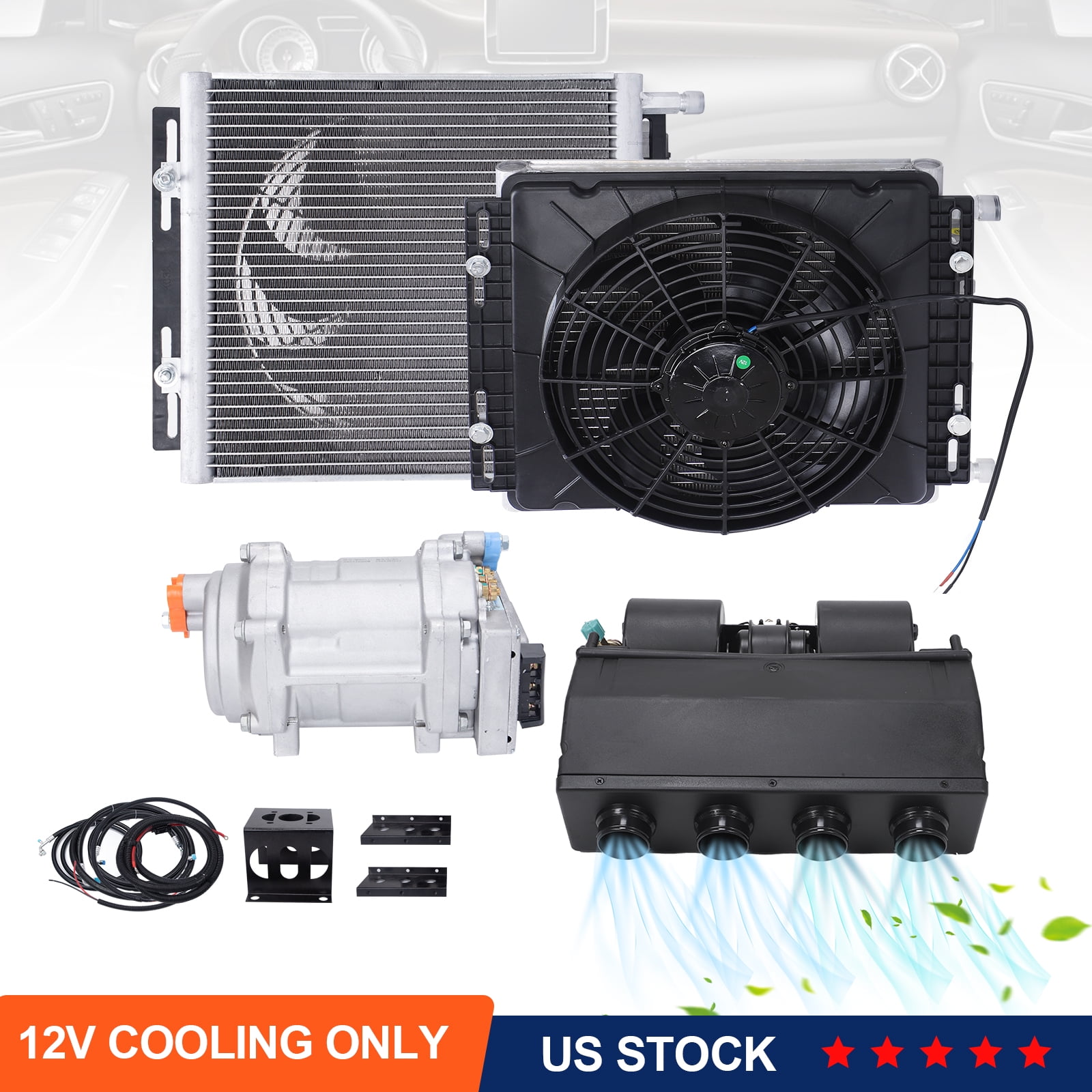 12V Car Air Conditioner Electric Underdash A/C Kit Compressor Cool ...