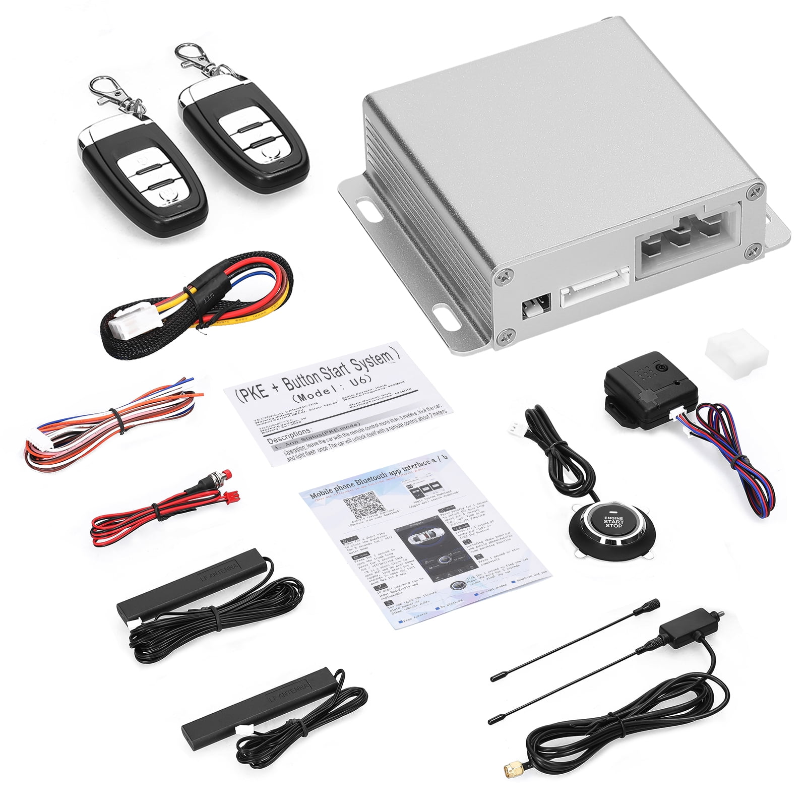 12V Car Anti-Theft Alarm BT Remote Starter System PKE Keyless Entry ...