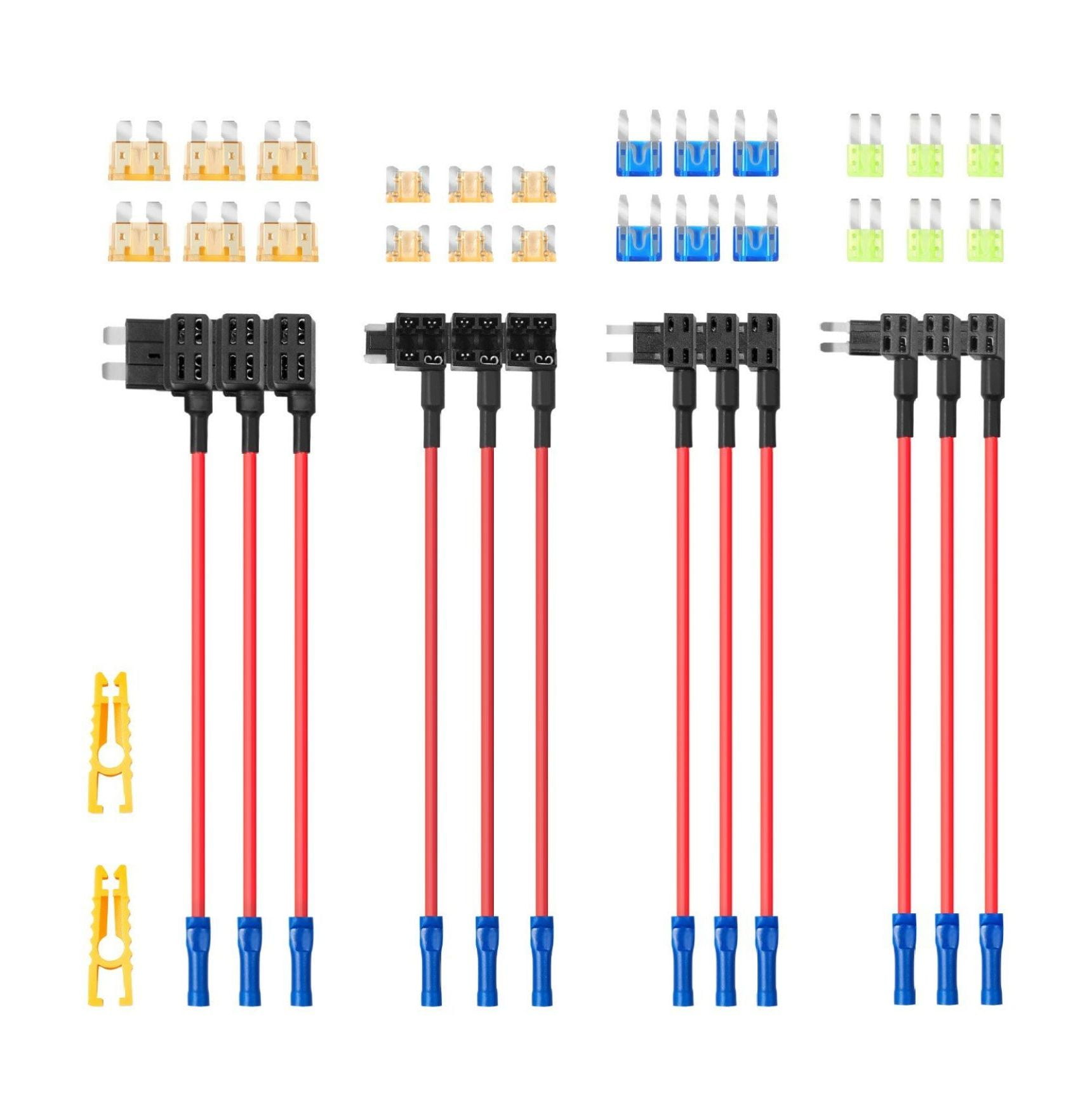 12V Car Fuse Tap Kit - 24 Pcs Mini ATO ATC Blade Fuse Holder Set, Add-a ...