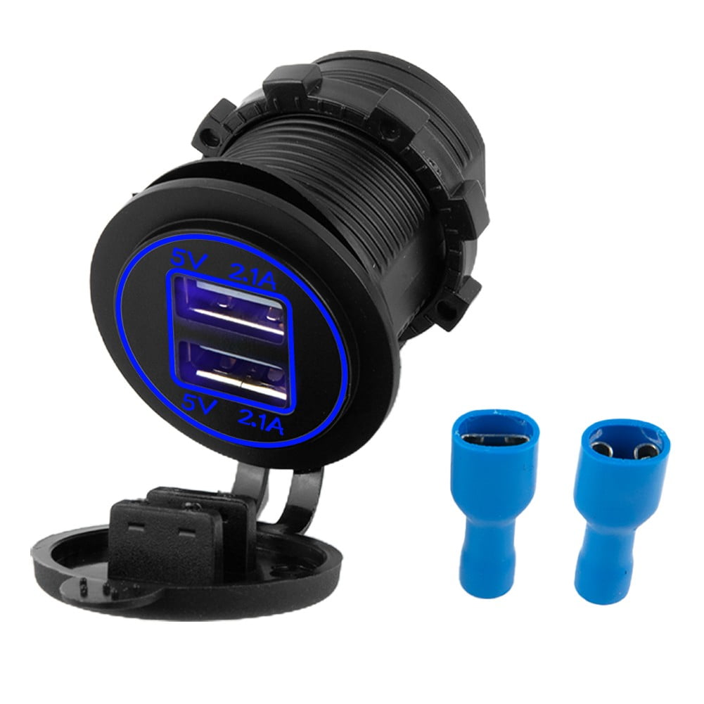 12V Car Power Socket Dual 2.1A USB Port Charger Power Outlet LED ...