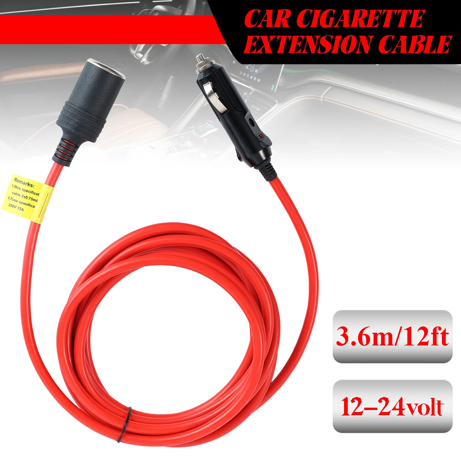 12V Cigarette Lighter Extension Cord Cable Dc Power Heavy Duty Socket ...