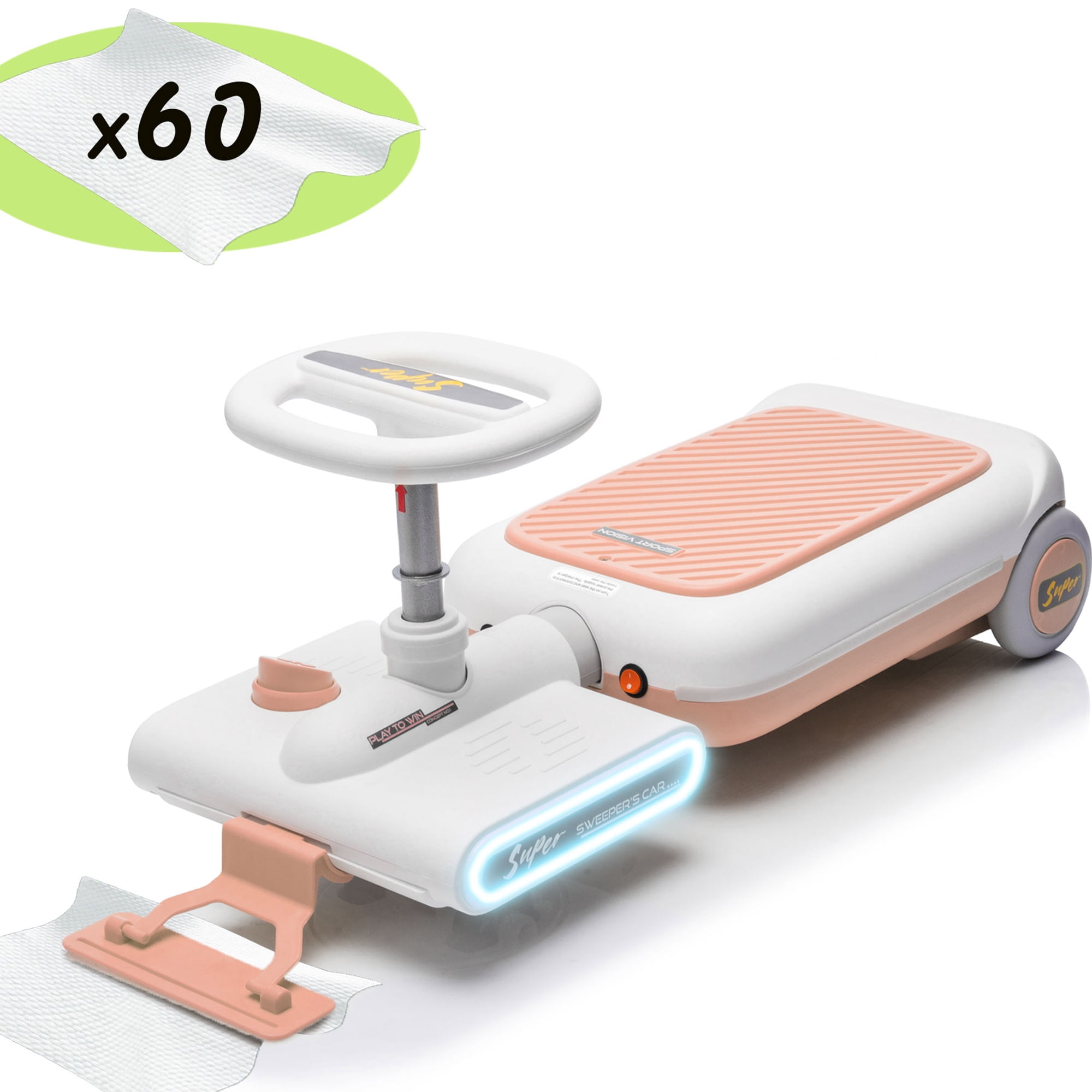 12V Power Ride On Car Toys with Cleaning Mop, 3-In-1 Cleaning Go Kart ...