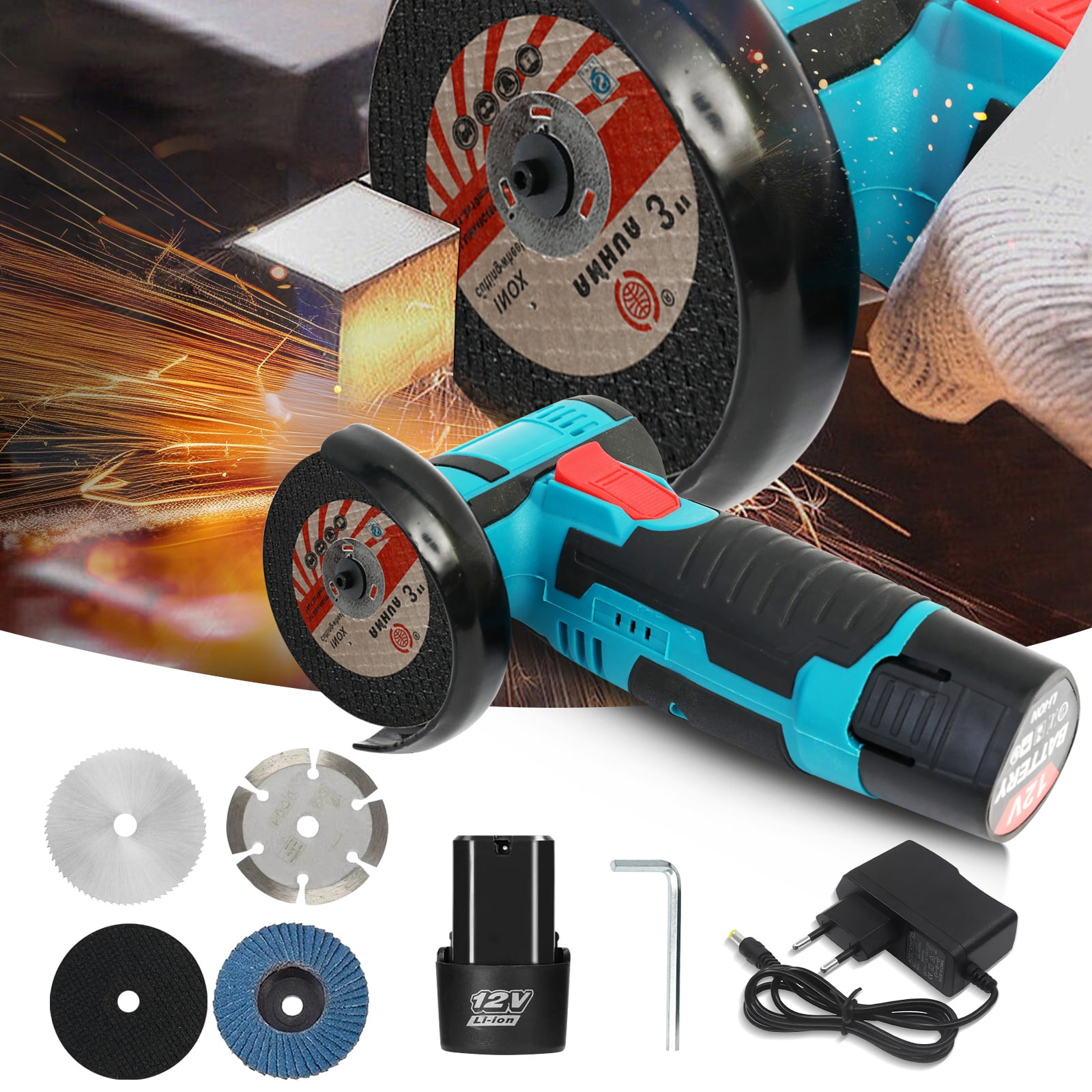 12V Cordless Angle Grinder,Electric Angle Grinder with Brushed Motor - Walmart.com