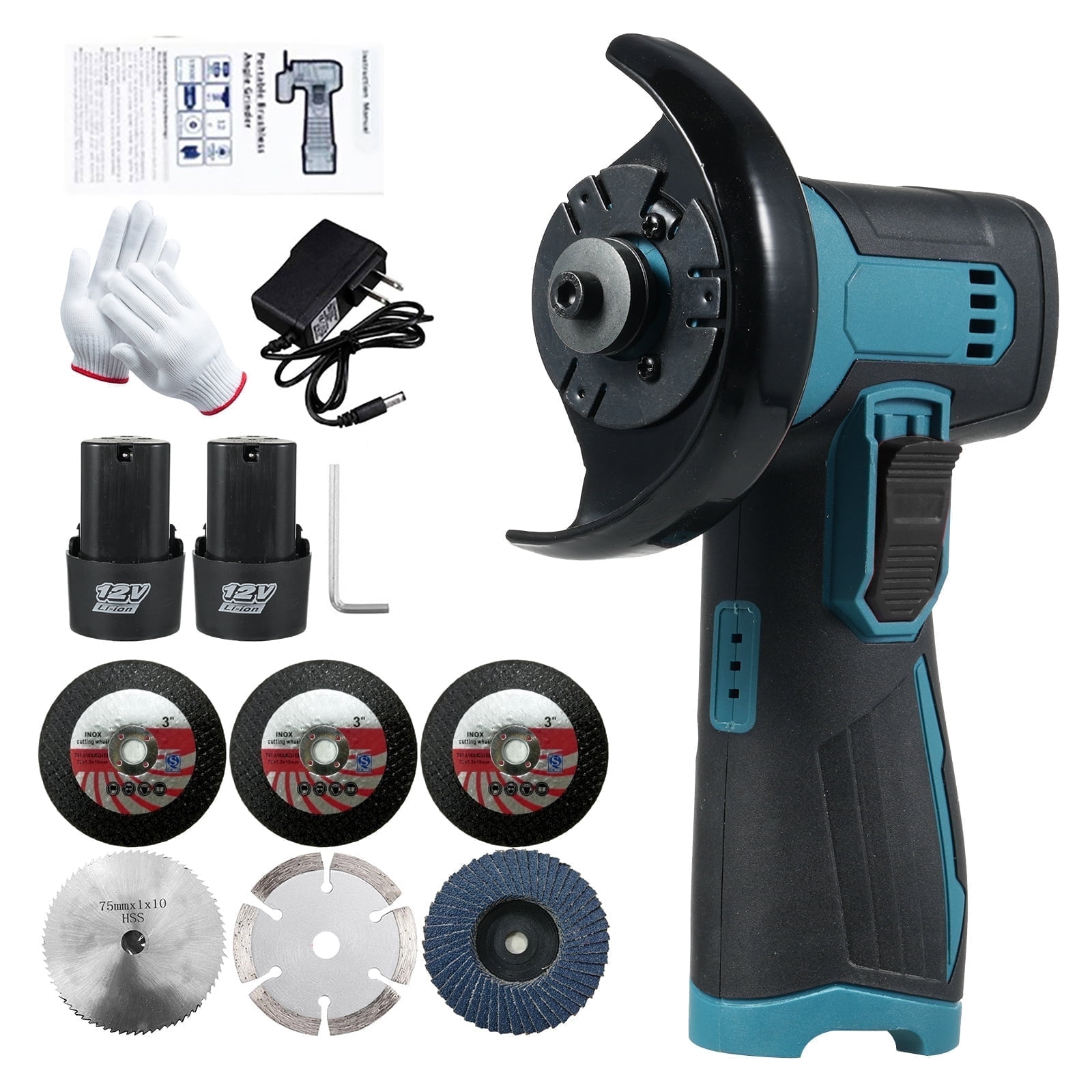 12V Cordless Brush Angle Grinder Kit, Ginding Disc 3 inch, Lightweight ...
