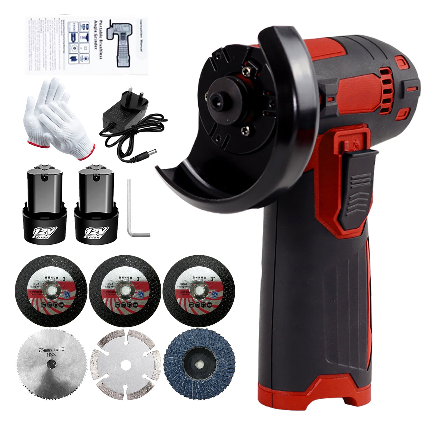 12V Cordless Brush Angle Grinder Kit,Ginding disc 3 Inch/76mm ...