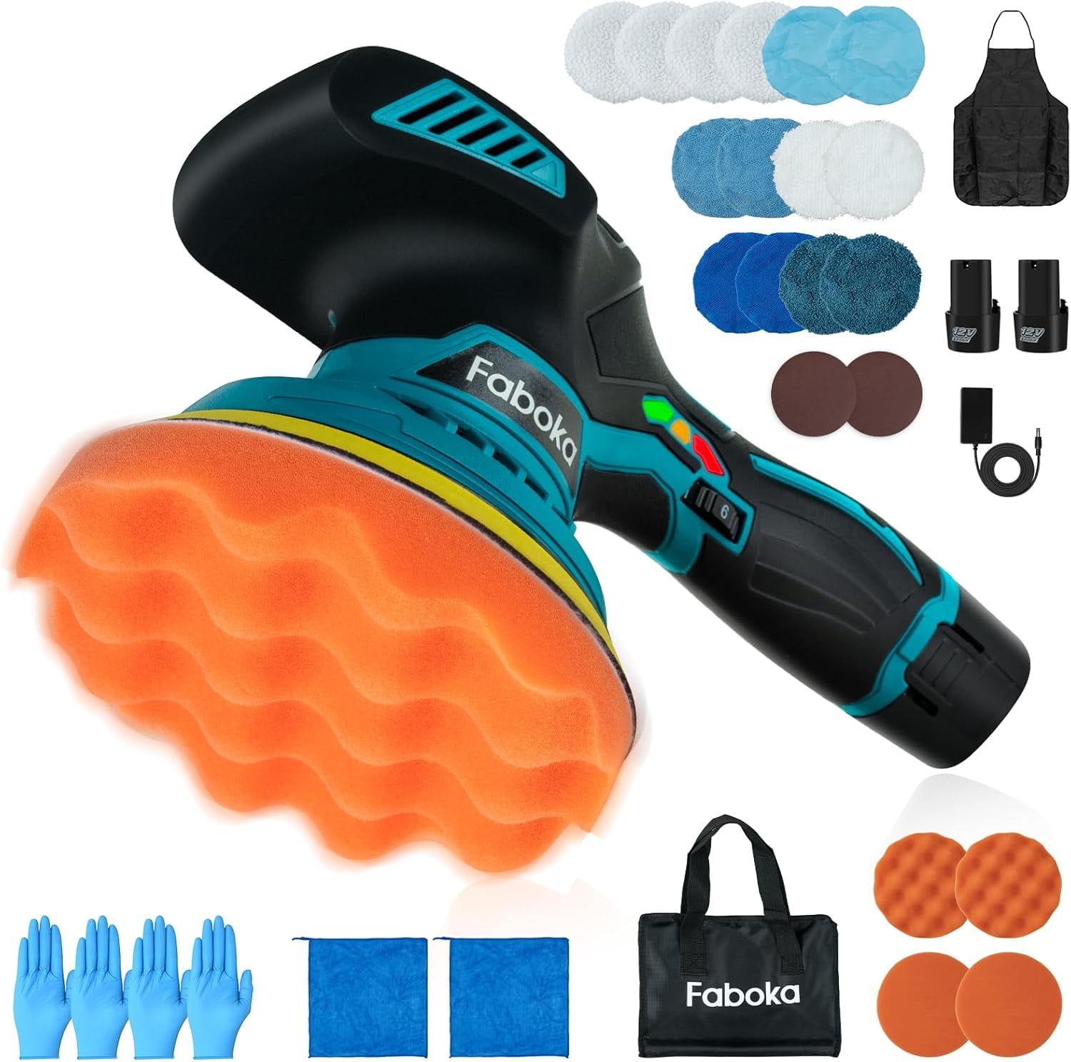 12V Cordless Car Buffer Polisher, 6 Inch Dual-Action Random Orbital ...