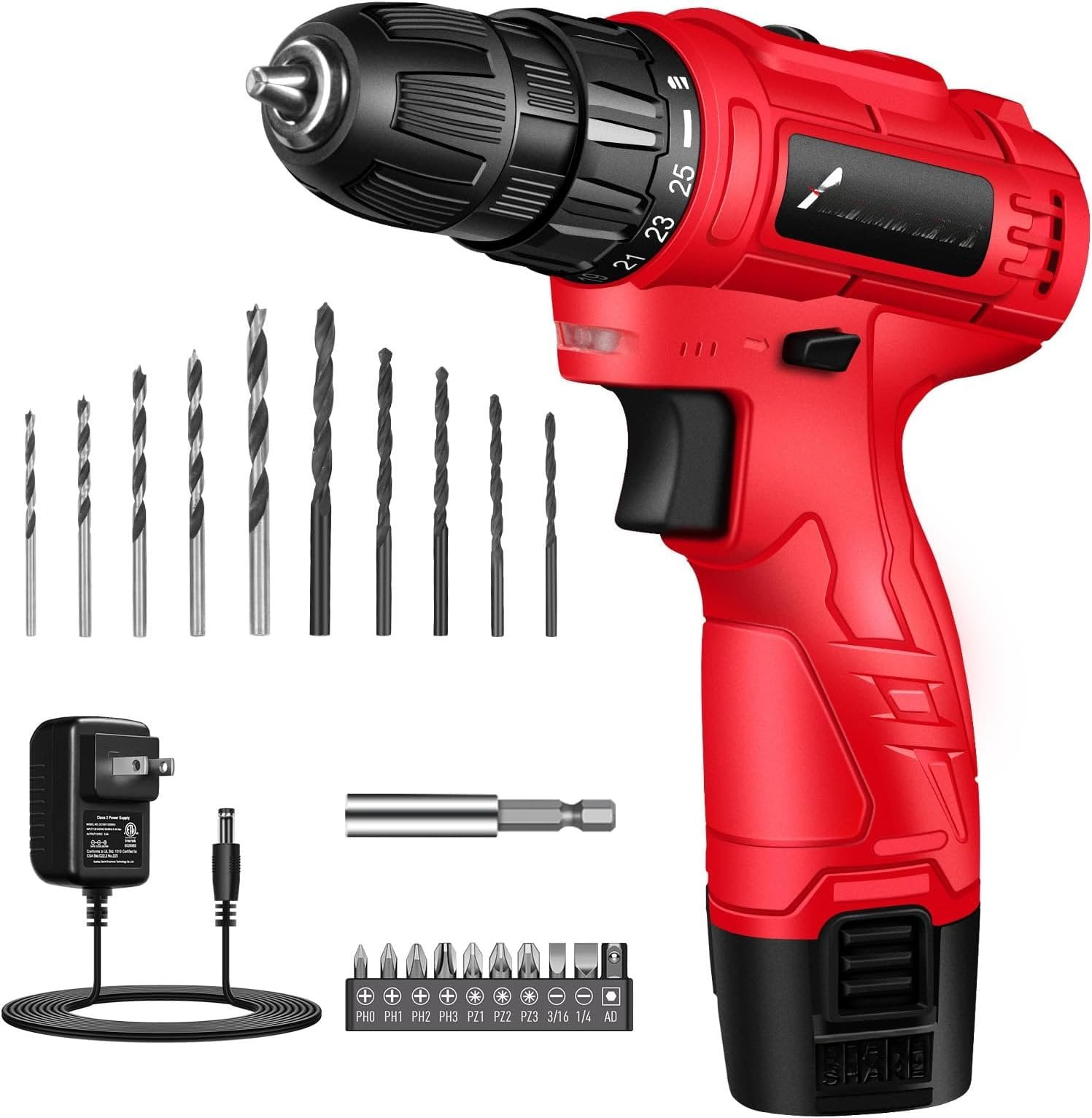 12V Cordless Drill, 3/8-Inch Keyless Chuck, 1400 RPM & 25+1 Torque ...