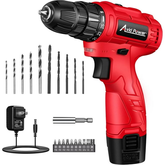 12V Cordless Drill, 3/8-Inch Keyless Chuck, High-Speed 1400 RPM & 25+1 ...