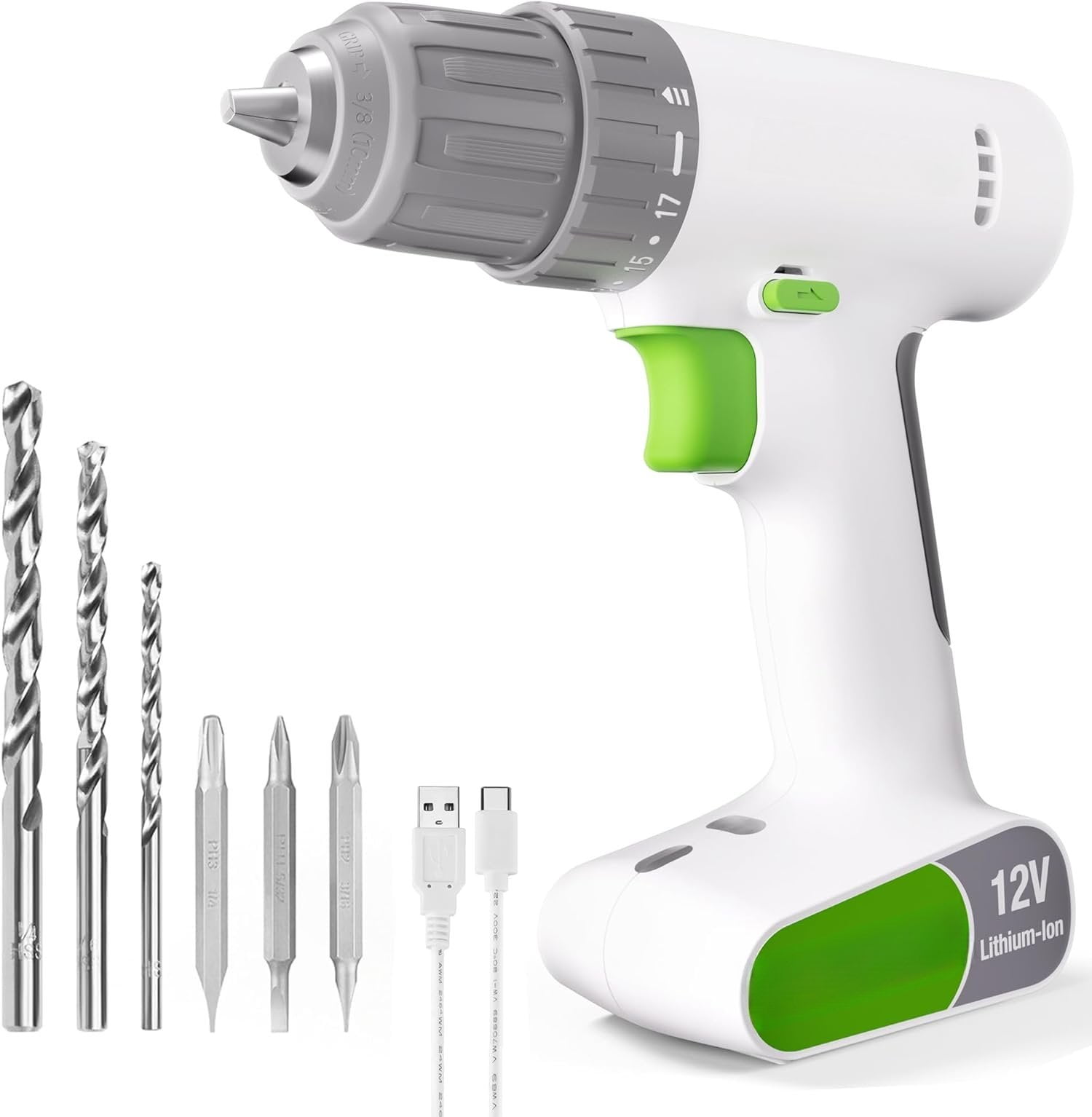 12V Cordless Drill Driver Set, Power Drill Tool Kit with 6 count Bits ...