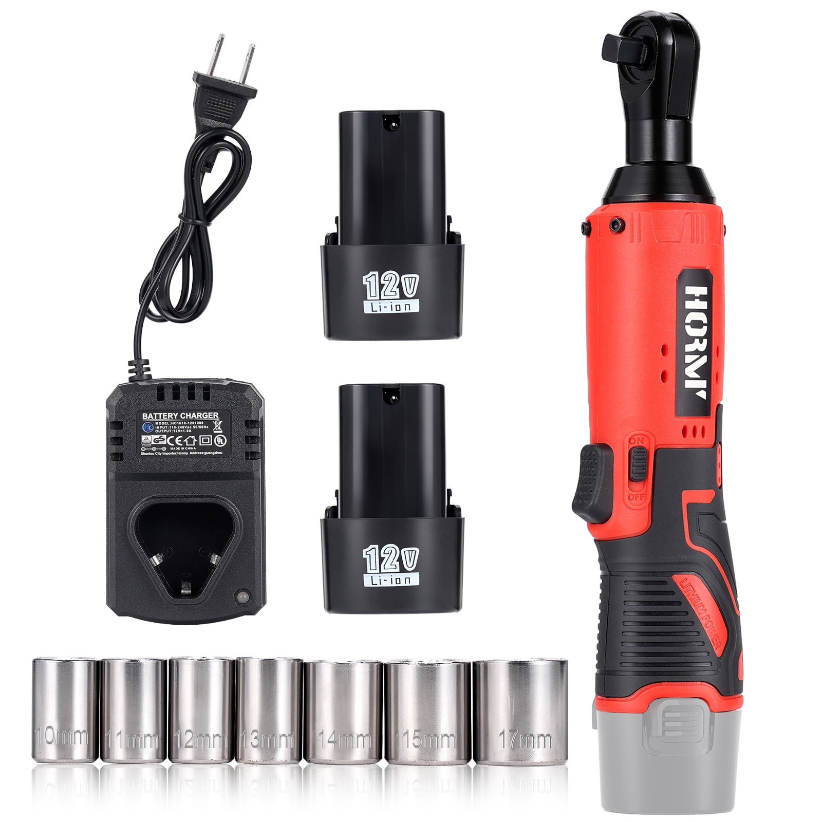 HORMY Electric Cordless Ratchet 3/8" Right Angle Wrench Impact Power ...