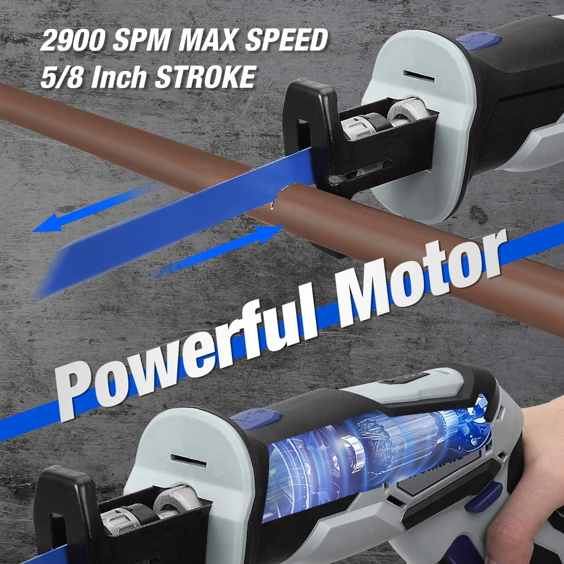 12V Cordless Reciprocating Saw with Clamping Jaw, 2.0Ah Li-Ion Battery ...