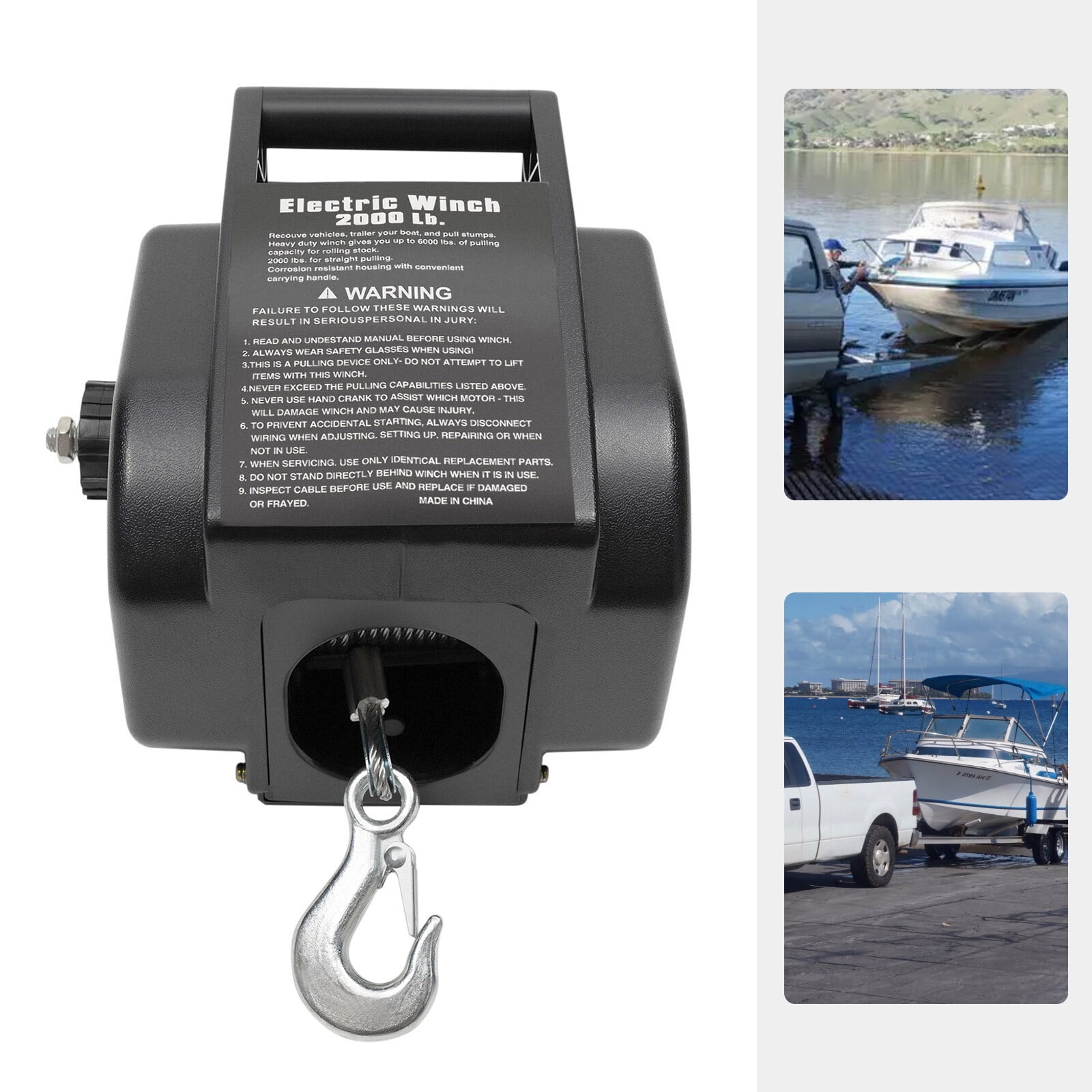 12V DC 2000 LBS Boat Winch Electric Marine Winch Reversible Trailer ...